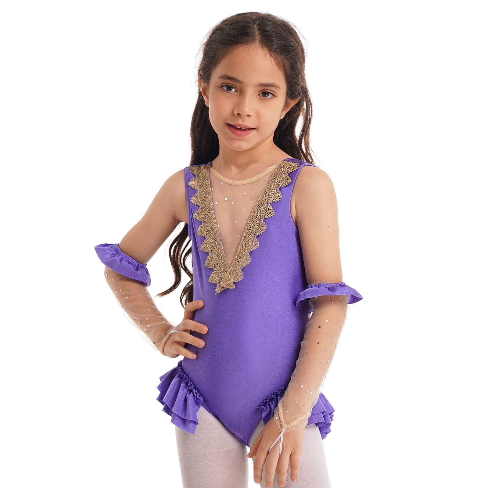 Alvivi Girls Showman Costume Halloween V-Shape Leotard with Arm Sleeves ...