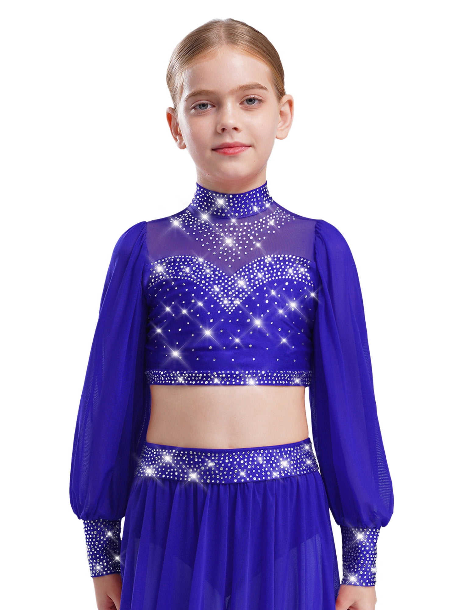 Alvivi Girls Sparkle Dance Crop Tops Long Sleeve Lyrical Jazz Ballet T ...