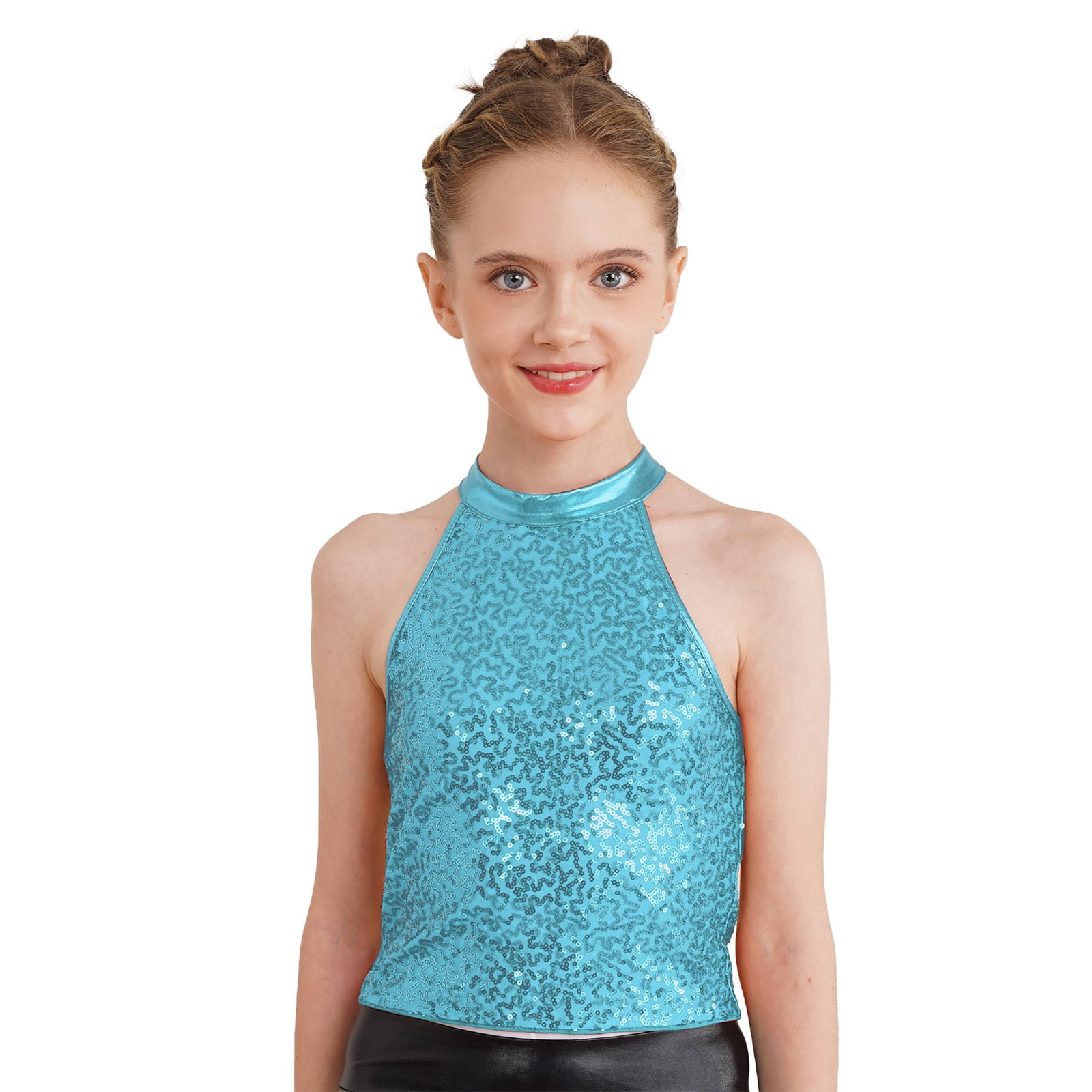 Alvivi Girls Sparkling Halter Neck Jazz Dance Ballet Crop Top for ...
