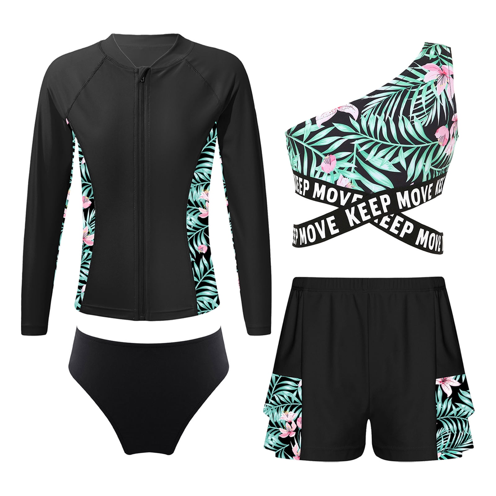 Alvivi Girls Swimming Costumes 4 Piece Swimsuit Tankini Bikini with ...
