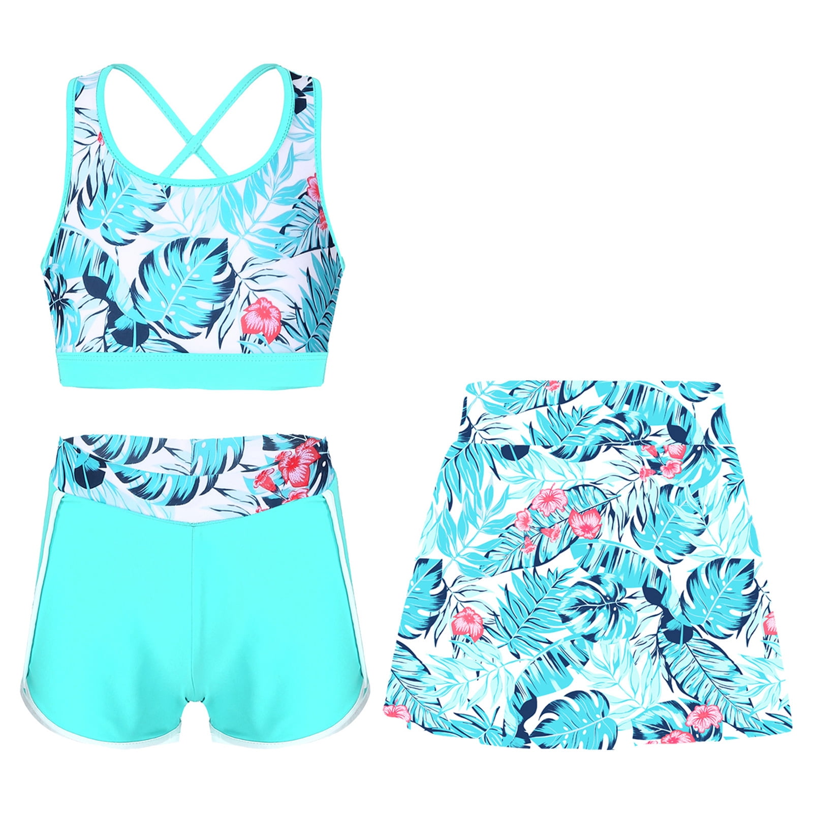 Alvivi Girls Swimsuit 3 Piece Racer Back Bikini Rash Guard Crop Top ...