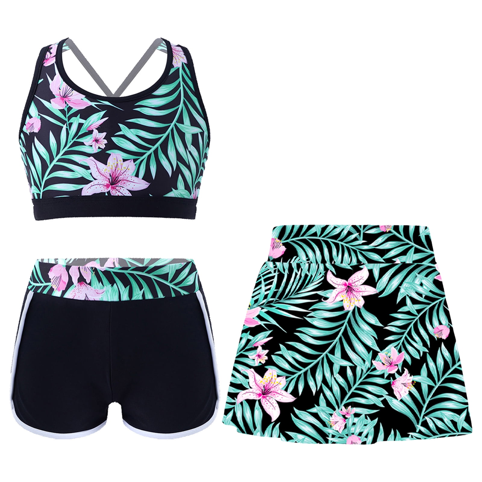 Alvivi Girls Swimsuit 3 Piece Racer Back Bikini Rash Guard Crop Top ...