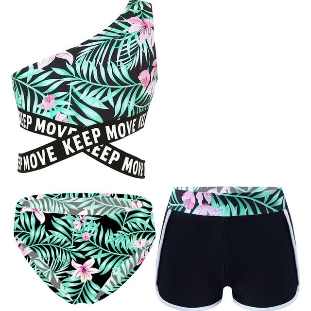 Alvivi Girls' Swimsuit Three-Piece One Shoulder Bikini Swimwear Kids ...