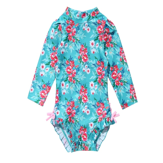 Alvivi Infant Baby Girls One-piece Swimsuit Long Sleeves Floral Printed ...