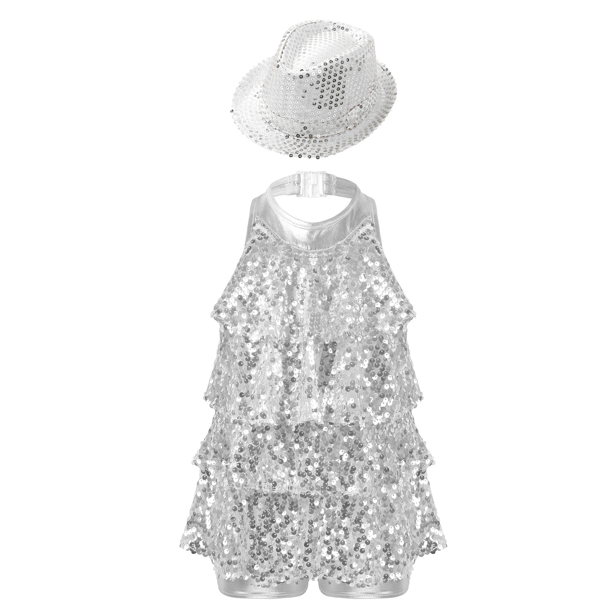 Alvivi Jazz Dance Dress for Kids Girls Sequin Tap Latin Dance Leotard ...