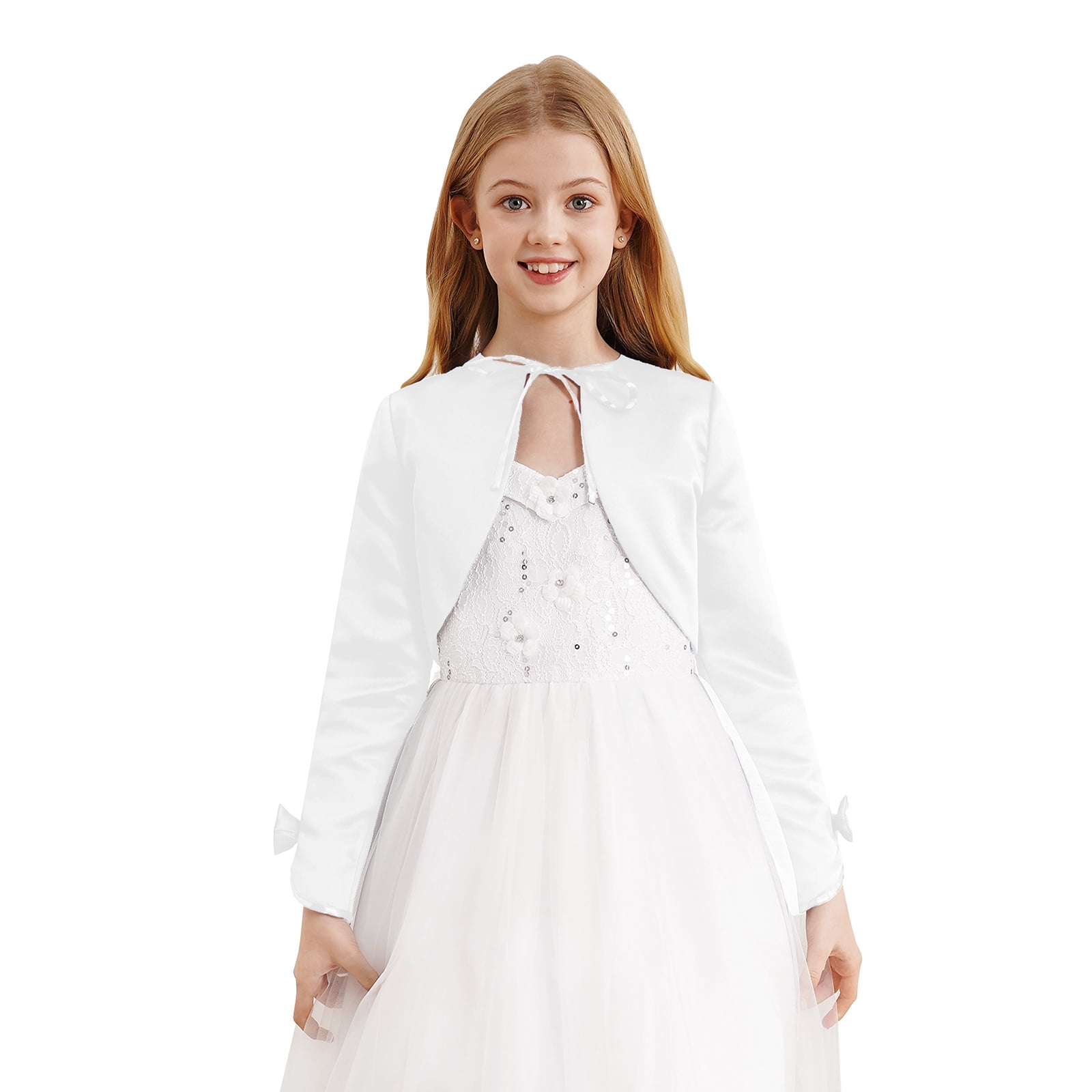 Alvivi Kids Flower Girl Dress Coat Long Sleeve Bolero Cardigan Lace-up ...