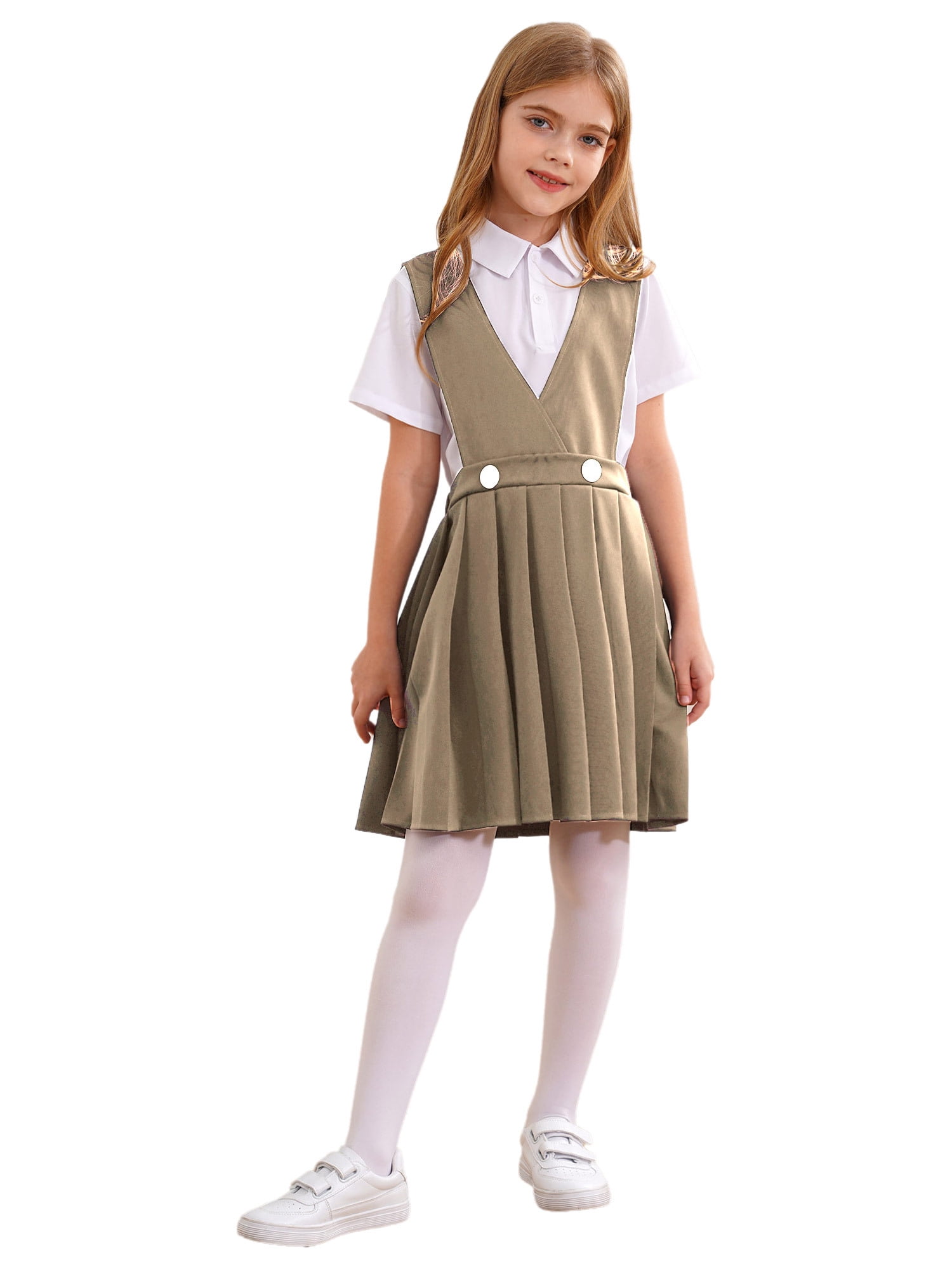 Alvivi Kids Girl's Plain School Uniform Stretch Fit Pinafore Dress ...
