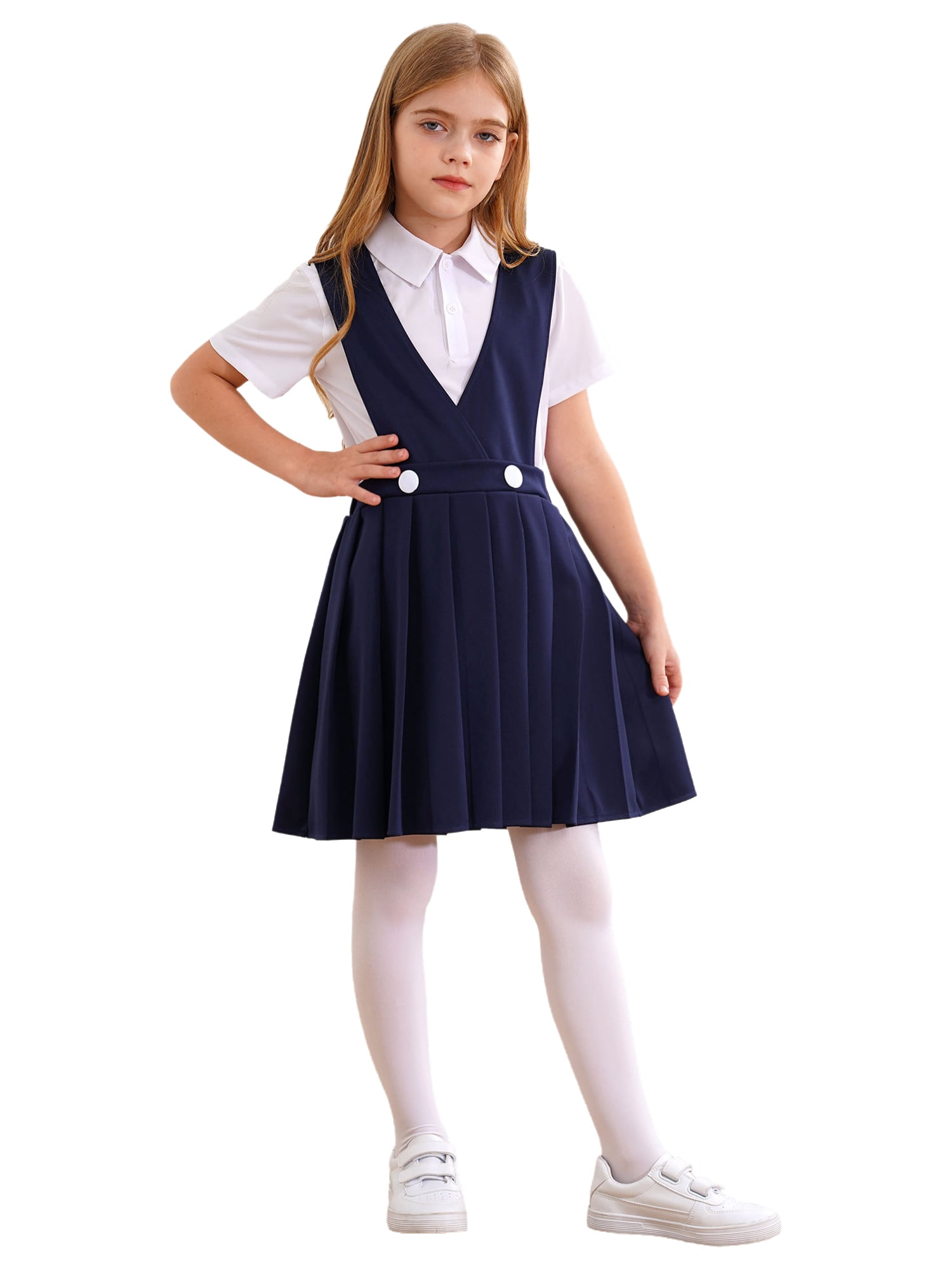 Alvivi Kids Girl's Plain School Uniform Stretch Fit Pinafore Dress ...