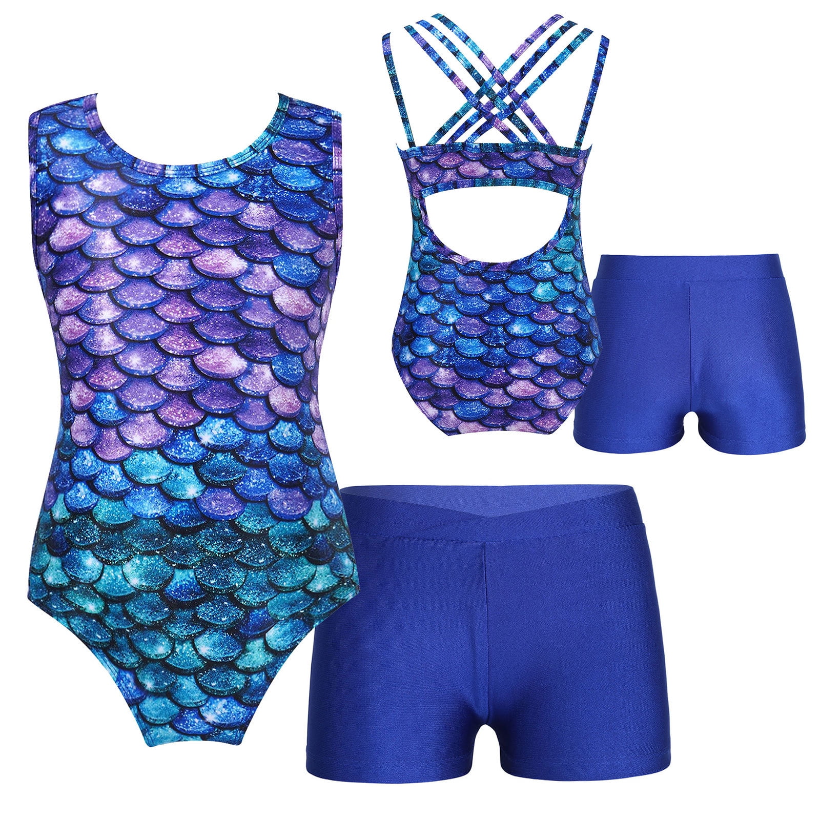 Alvivi Kids Girls 2Pcs Swimsuit Bodysuit with Shorts Bathing Suit ...