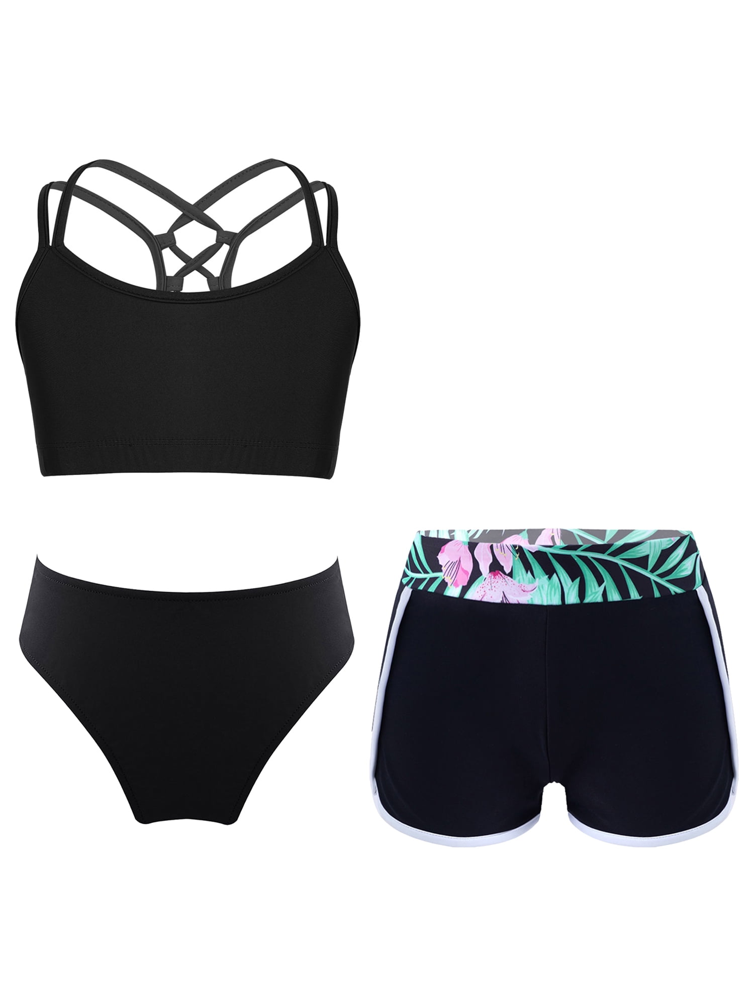 Alvivi Kids Girls 3 Pcs Athletic Tankini Bikini Top with Brief Swim ...