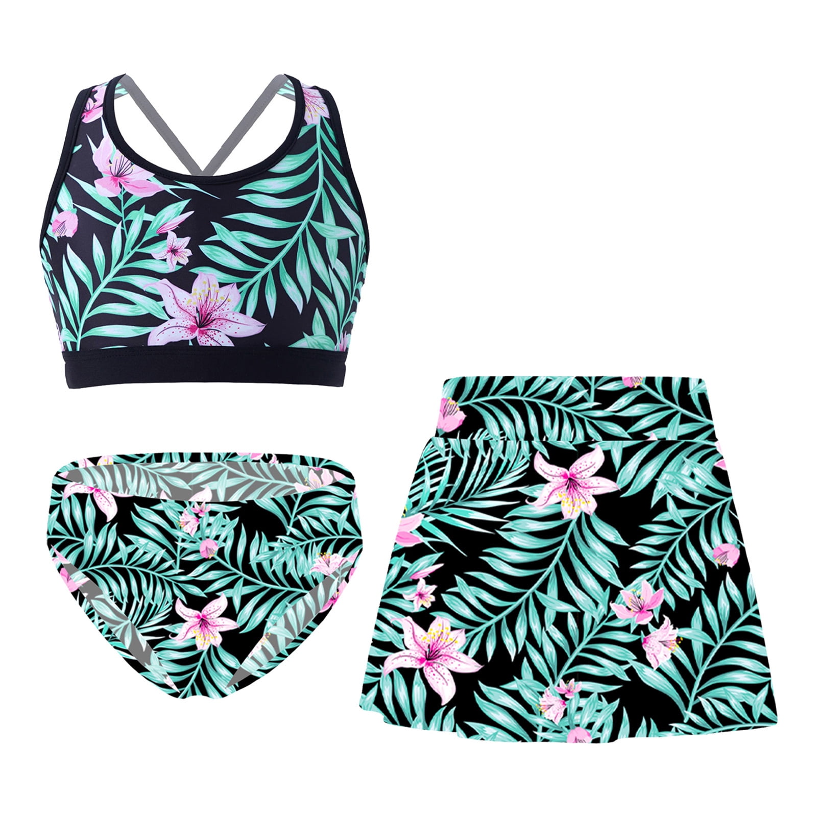 Alvivi Kids Girls 3 Piece Swimsuit Bathing Suit Floral Print Bikini Set ...