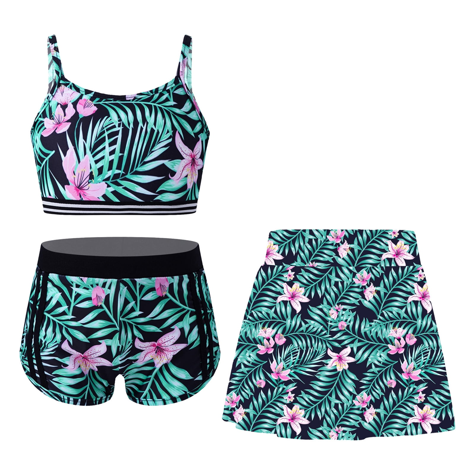 Alvivi Kids Girls 3 Piece Swimsuit Bathing Suit Floral Print Bikini Set ...