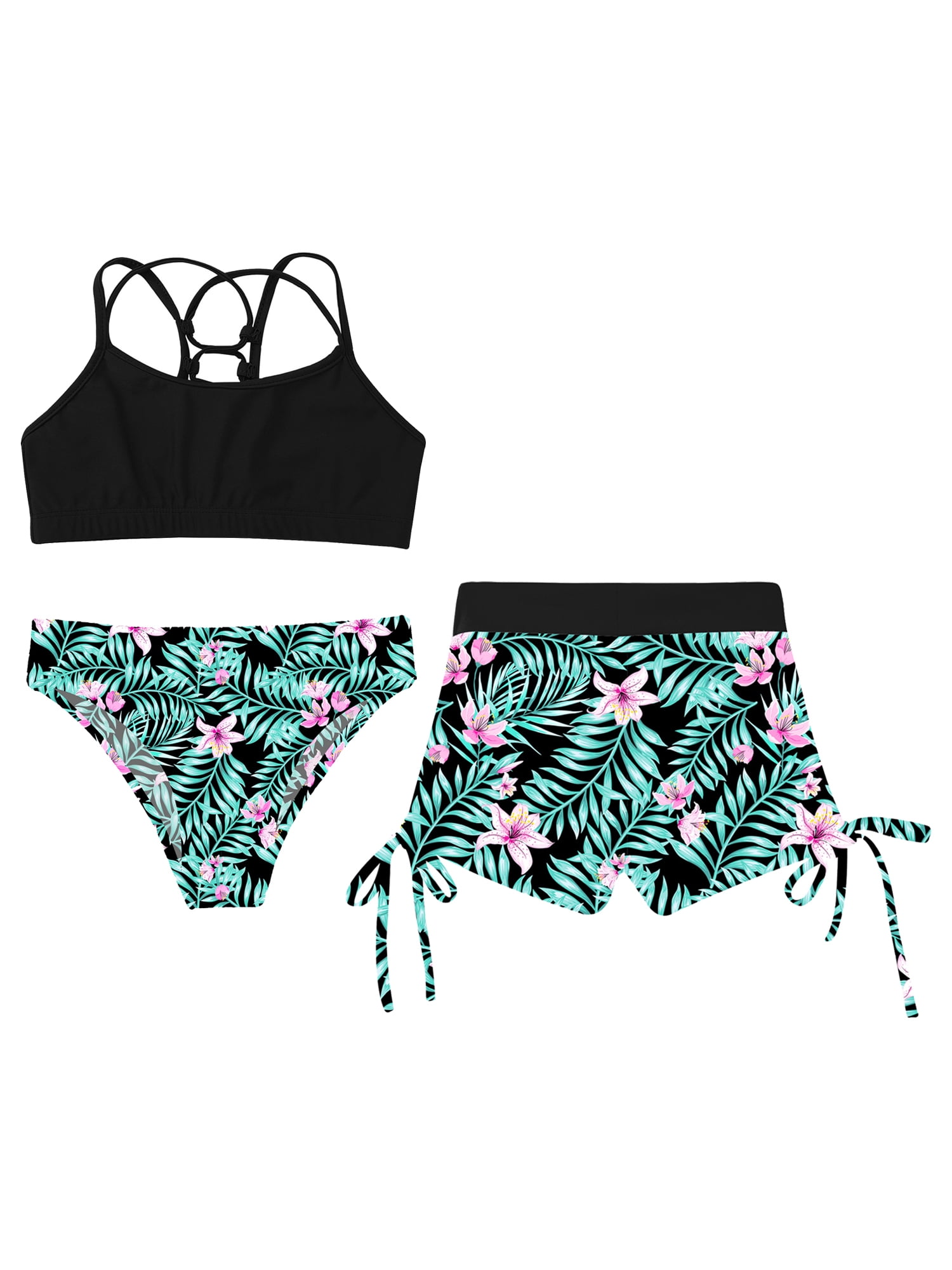 Alvivi Kids Girls 3 Piece Swimwear Bathing Suit Crop Top Swim Bottom ...