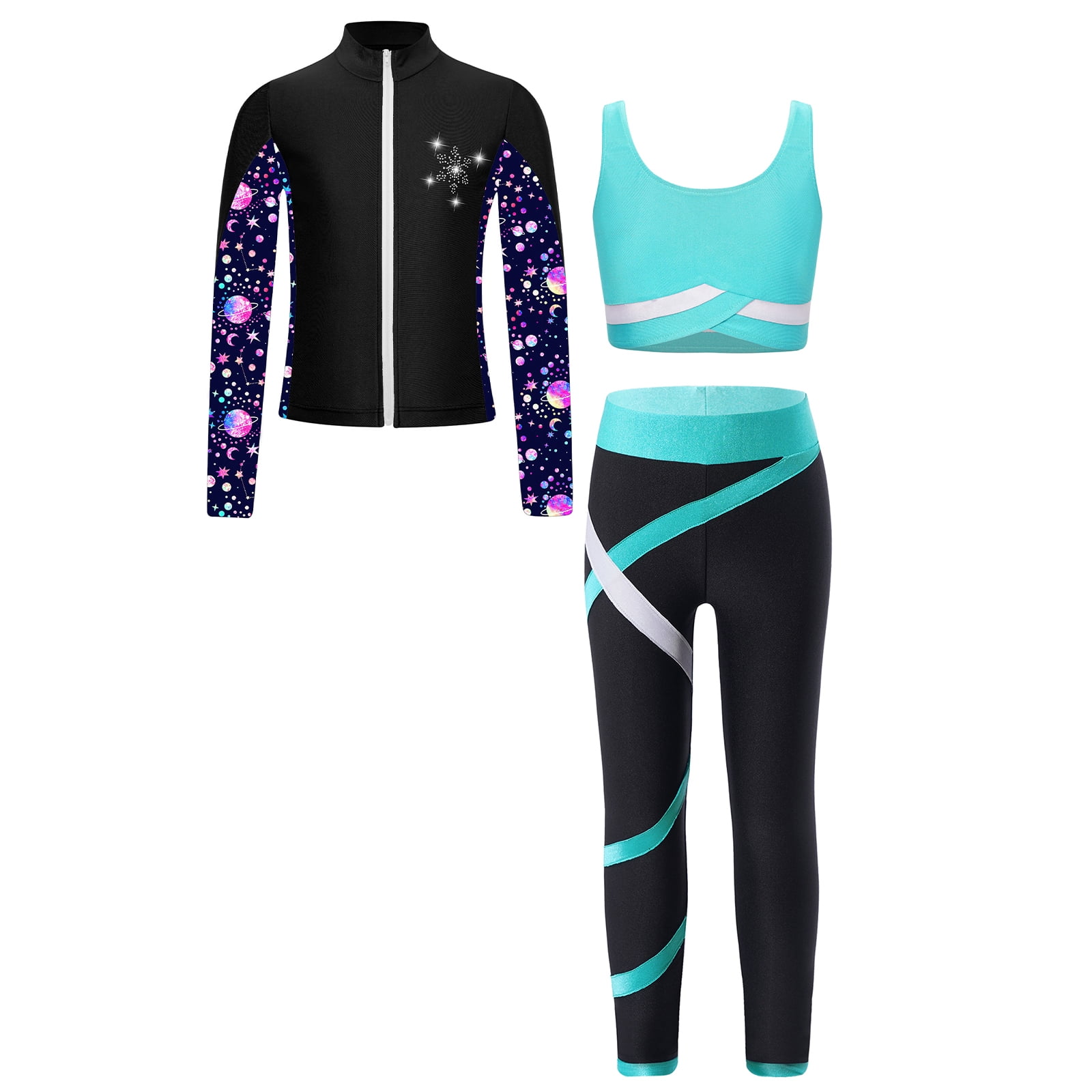 Alvivi Kids Girls 3pcs Gym Outfits Crop Tops and Yoga Pants Long Sleeve ...