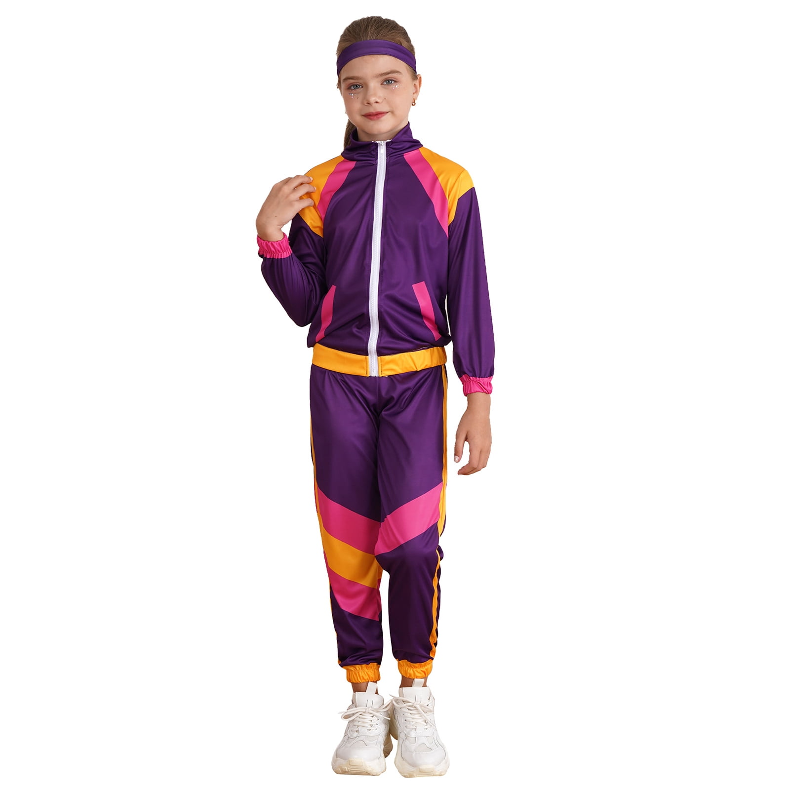 Alvivi Kids Girls 80s Retro Disco Costume Tracksuit Vintage Hip Hop ...