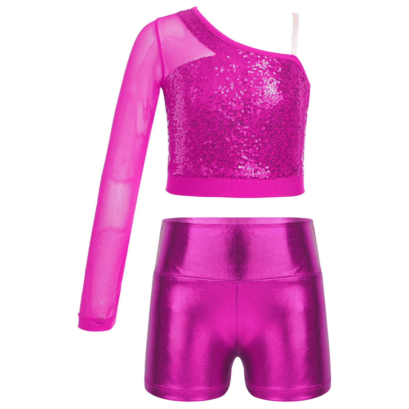 Alvivi Kids Girls Ballet Dance Outfits Shiny Metallic Crop Top with ...