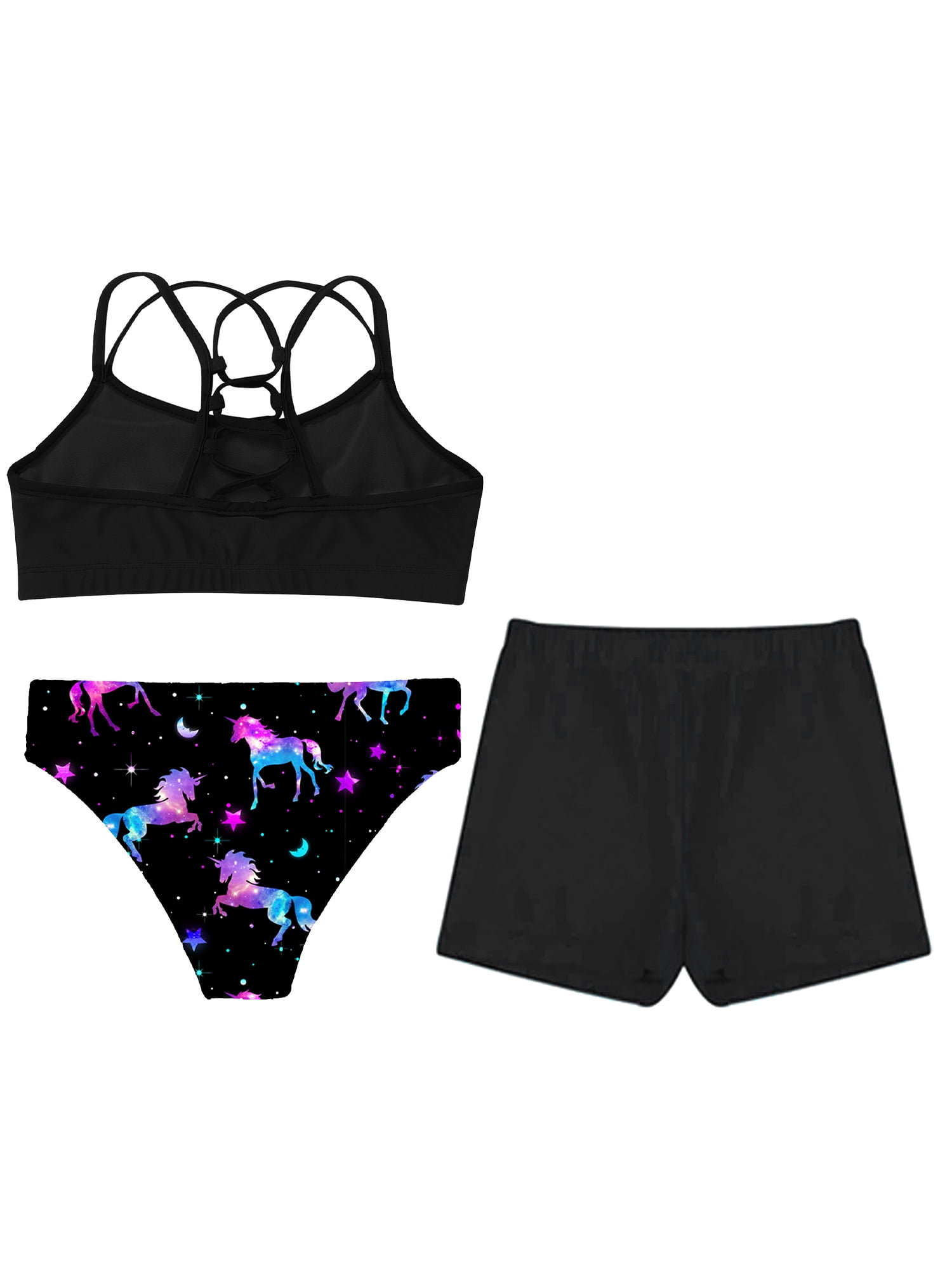 Alvivi Kids Girls Bathing Suit Beach Swimwear Set Strappy Back Crop Top ...