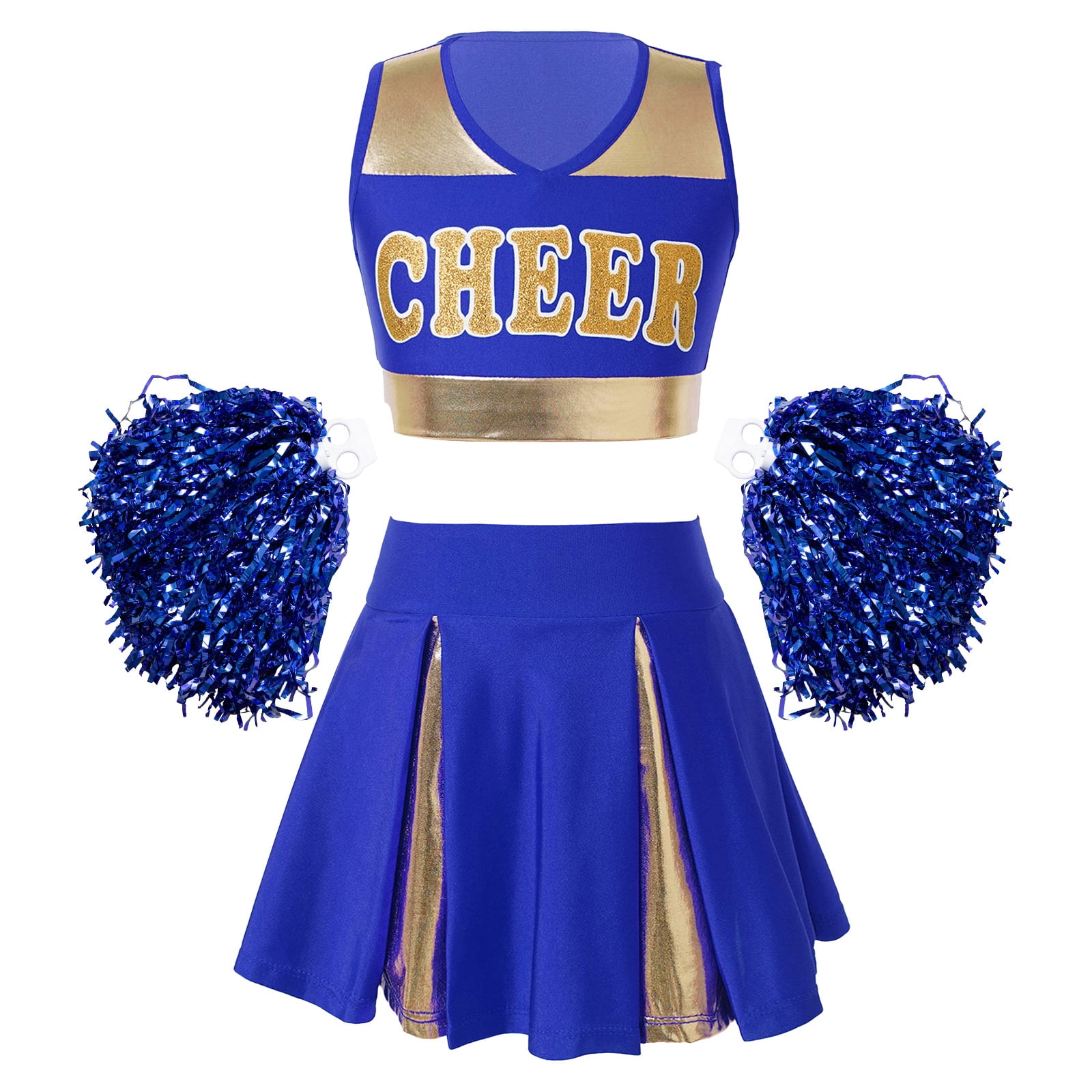 Alvivi Kids Girls Cheer Leader Uniform Dress with Pom Poms Halloween ...