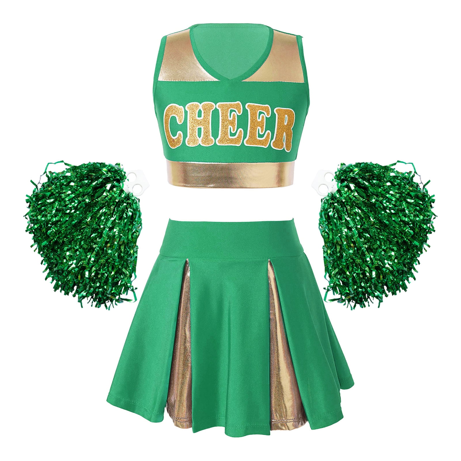 Alvivi Kids Girls Cheer Leader Uniform Dress with Pom Poms Halloween ...