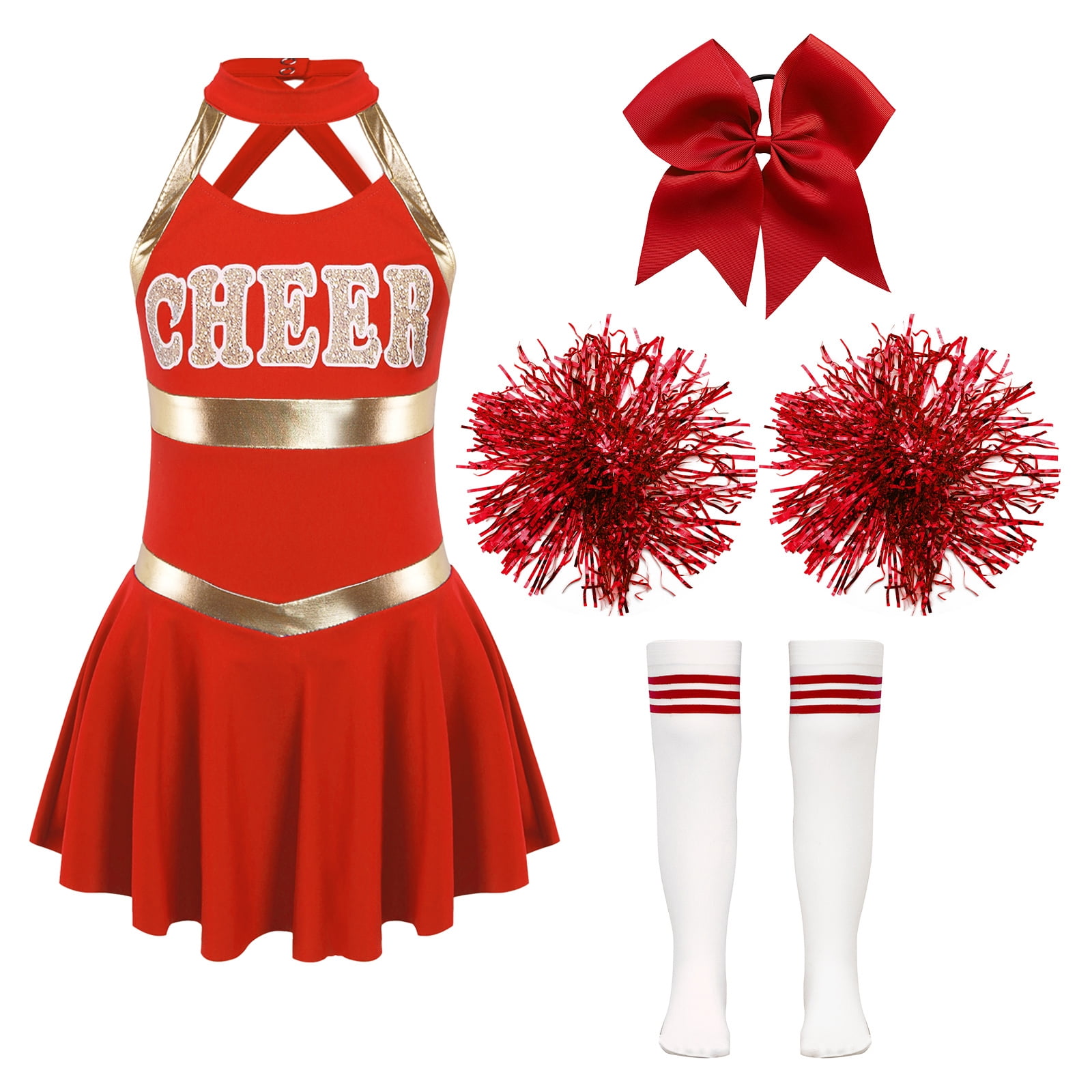 Alvivi Kids Girls Cheerleading Outfits Cheer Leader Sleeveless Dance ...
