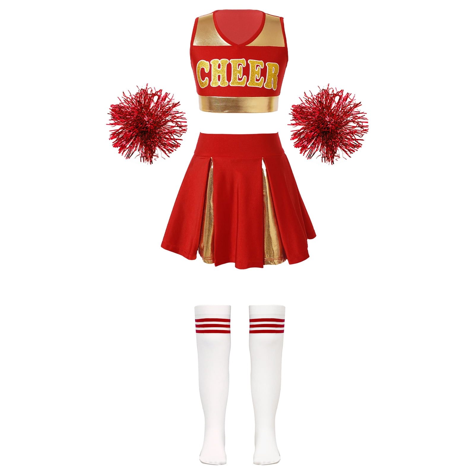 Alvivi Kids Girls Cheerleading Uniform Cheer Dance Costume Crop Top ...