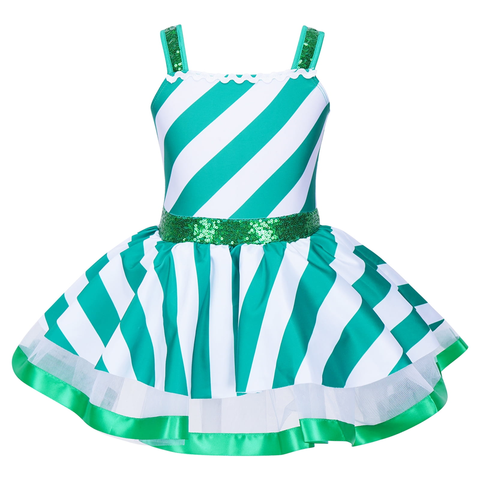 Alvivi Kids Girls Christmas Dance Costume Shiny Sequins Striped Leotard ...