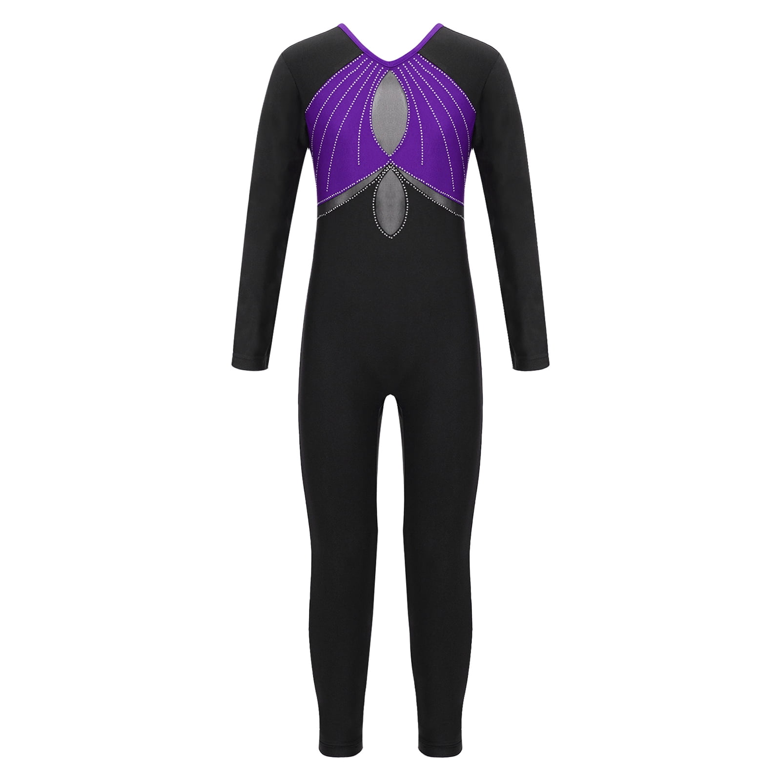 Alvivi Kids Girls Color Block Spandex Gymnastics Leotards Jumpsuit Long ...