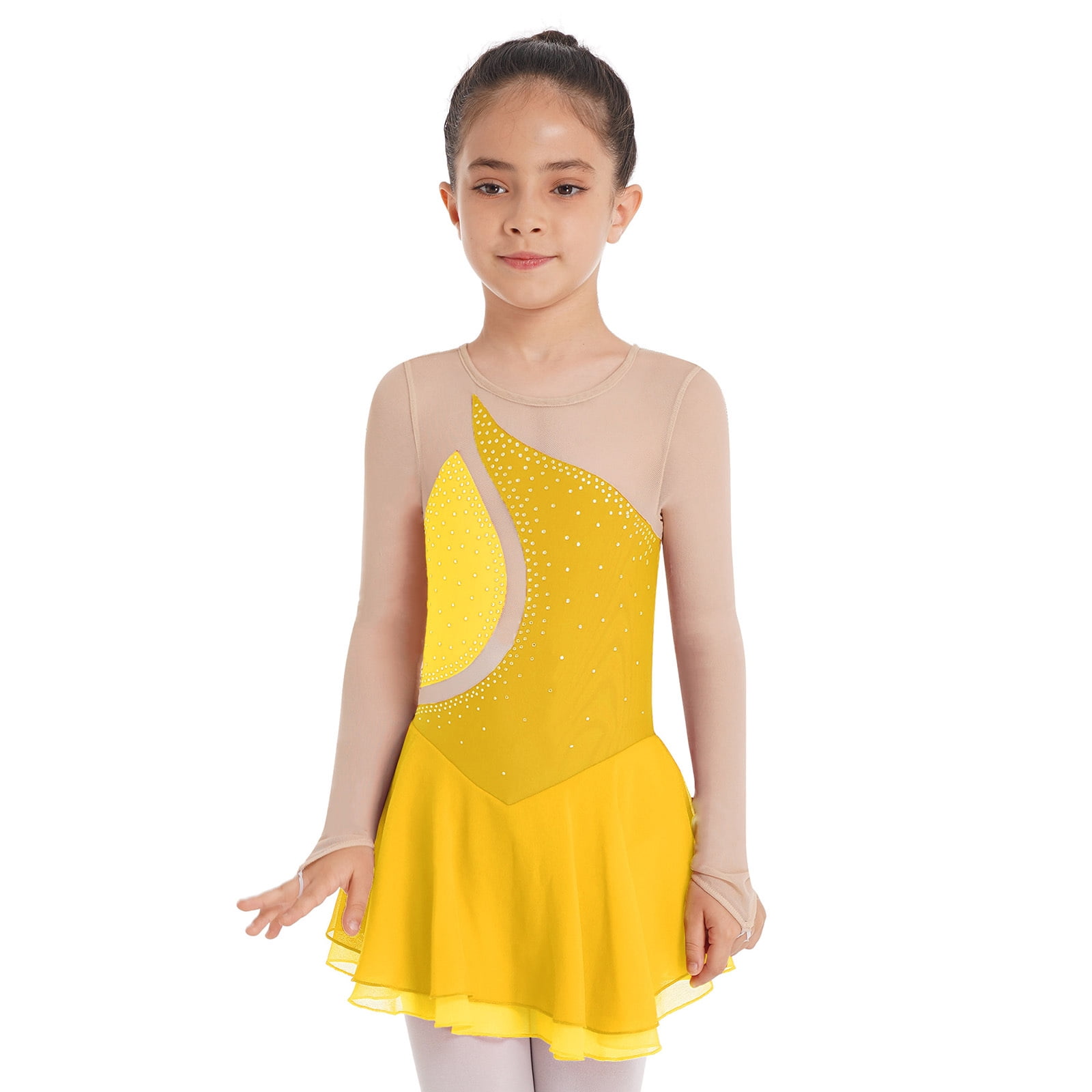 Alvivi Kids Girls Figure Ice Skating Leotard Dress Mesh Splice Dance ...