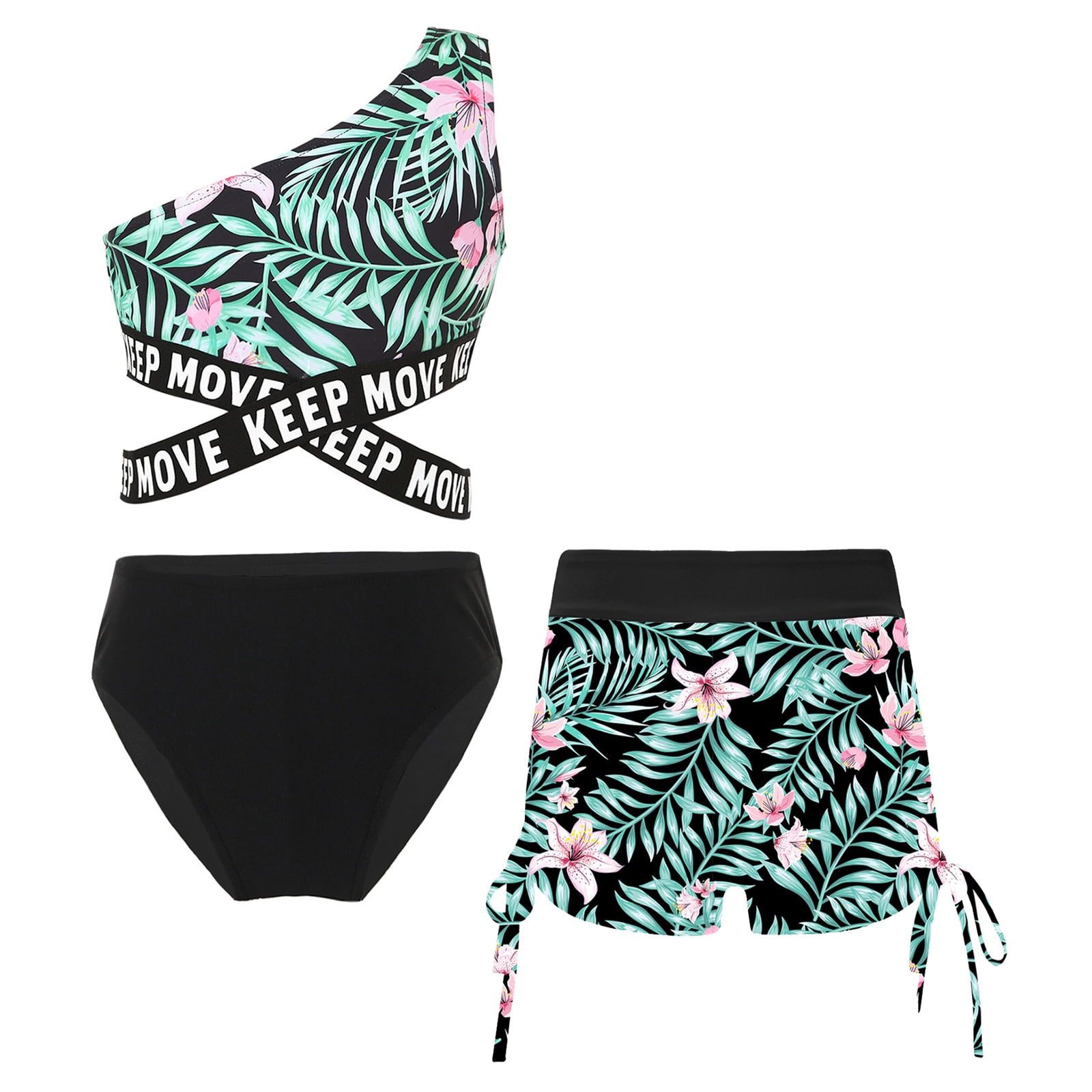 Alvivi Kids Girls Floral Printed 3 Piece Swimsuits Tankini Swimwear ...