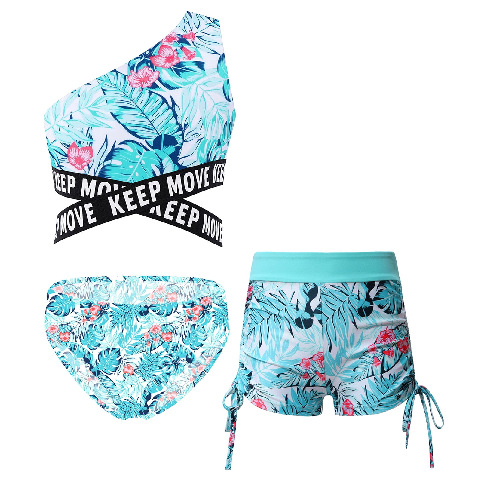 Alvivi Kids Girls Floral Printed 3 Piece Swimsuits Tankini Swimwear ...