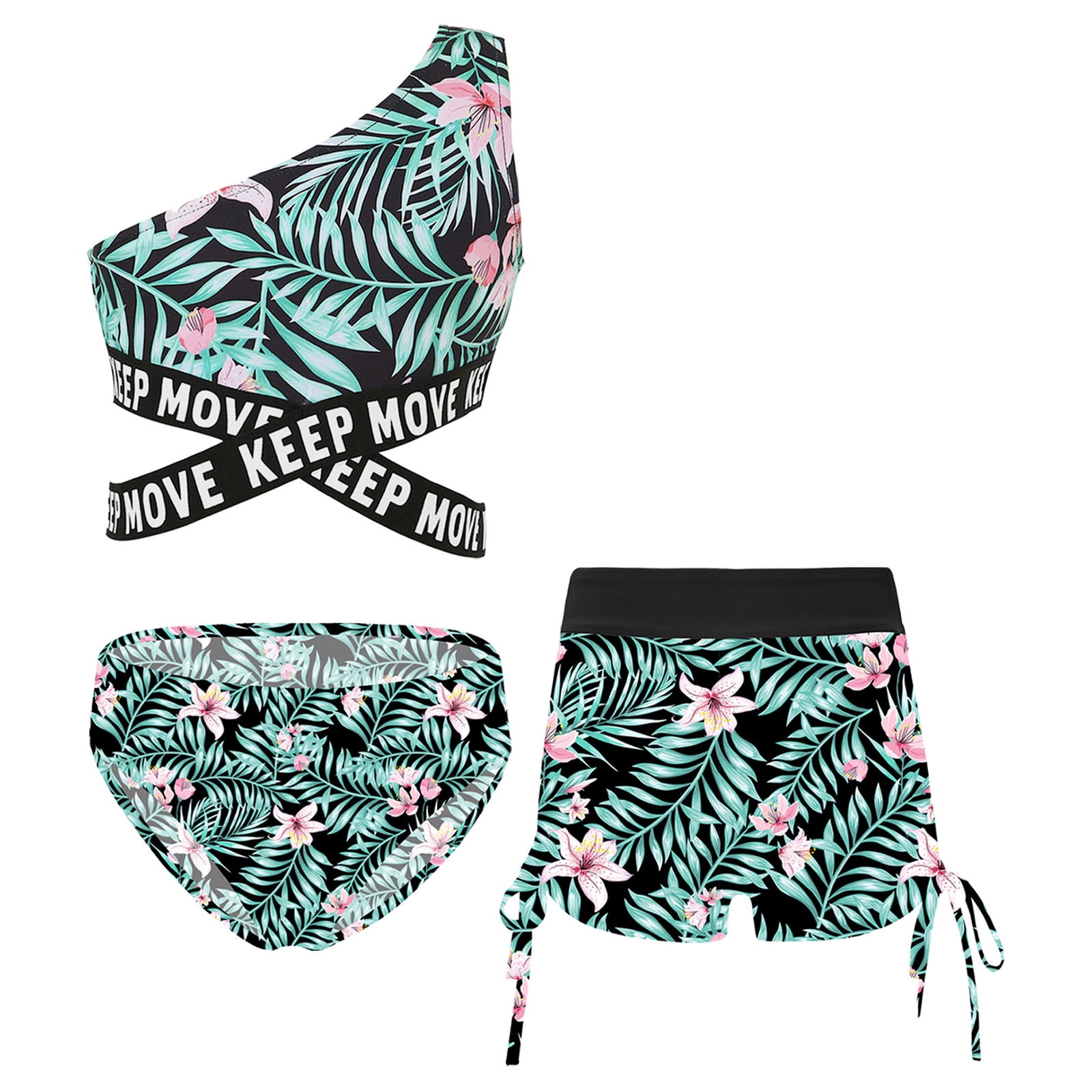 Alvivi Kids Girls Floral Printed 3 Piece Swimsuits Tankini Swimwear ...