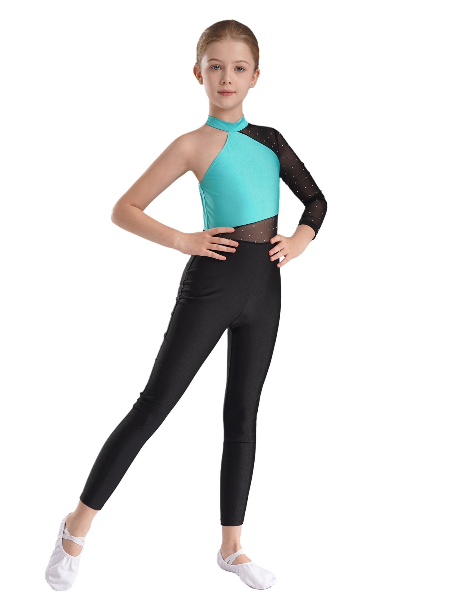 Alvivi Kids Girls Full Body Gymnastics Dance Bodysuit One Shoulder Long ...