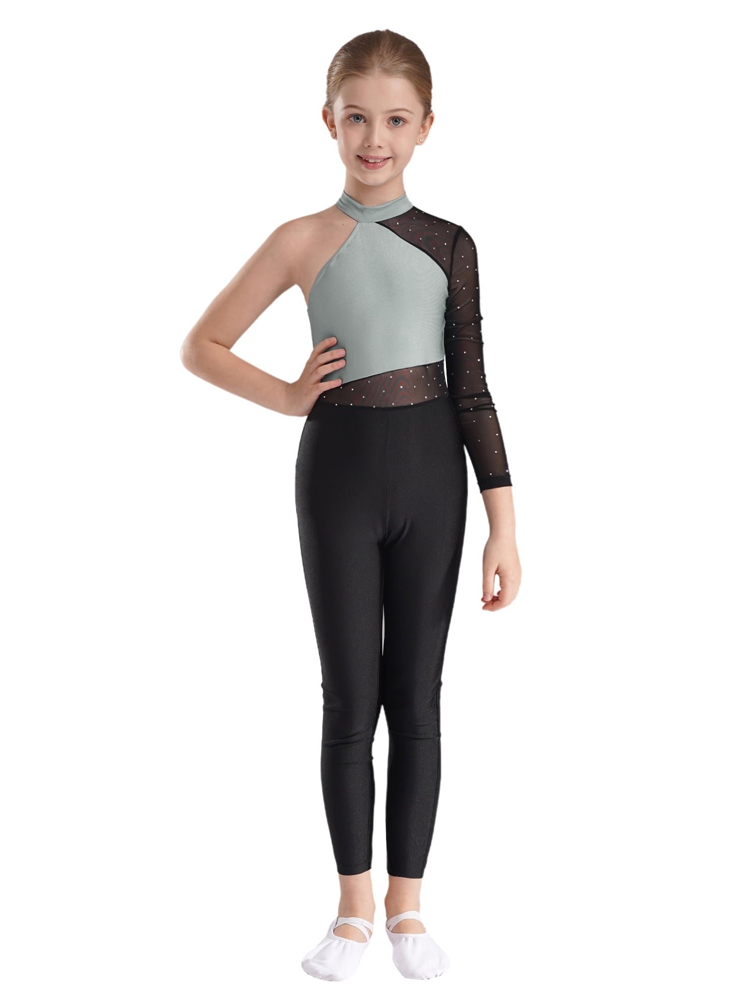 Alvivi Kids Girls Full Body Gymnastics Dance Bodysuit One Shoulder Long ...