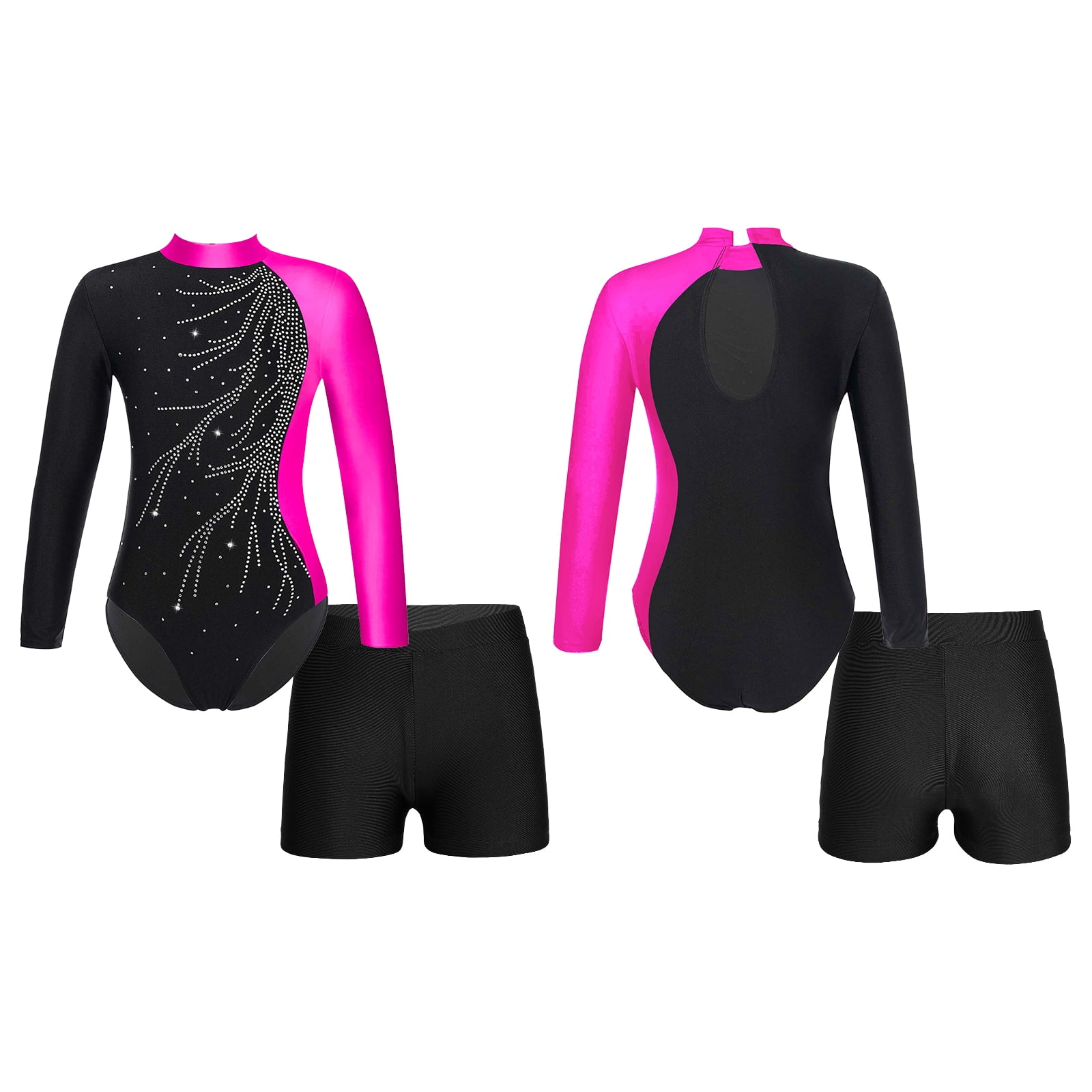 Alvivi Kids Girls Glitter Long Sleeve Leotards with Shorts Outfits ...