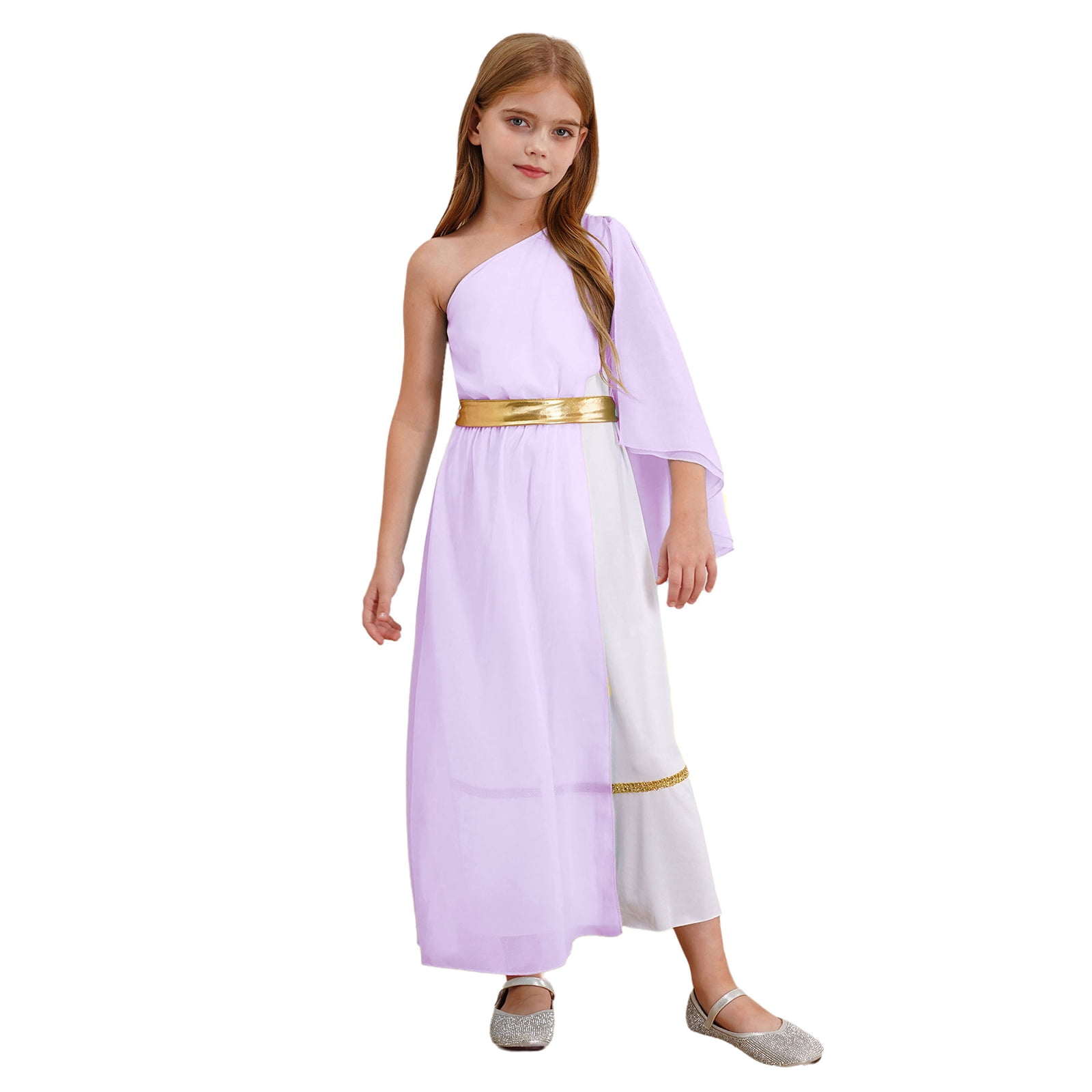 Alvivi Kids Girls Greek Costume Ancient Toga Tunic One Shoulder Robe ...