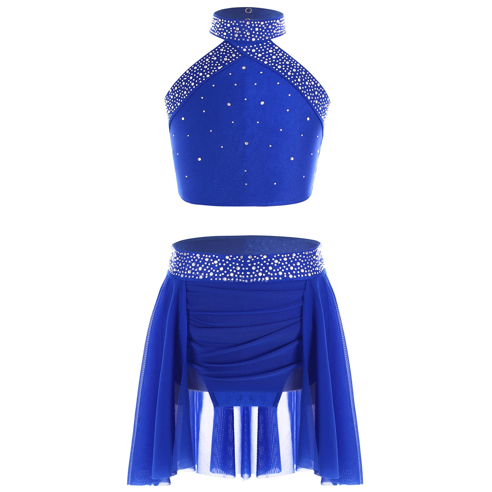 Alvivi Kids Girls Halter Lyrical Jazz Ballet Dance Crop Top with Skirts ...
