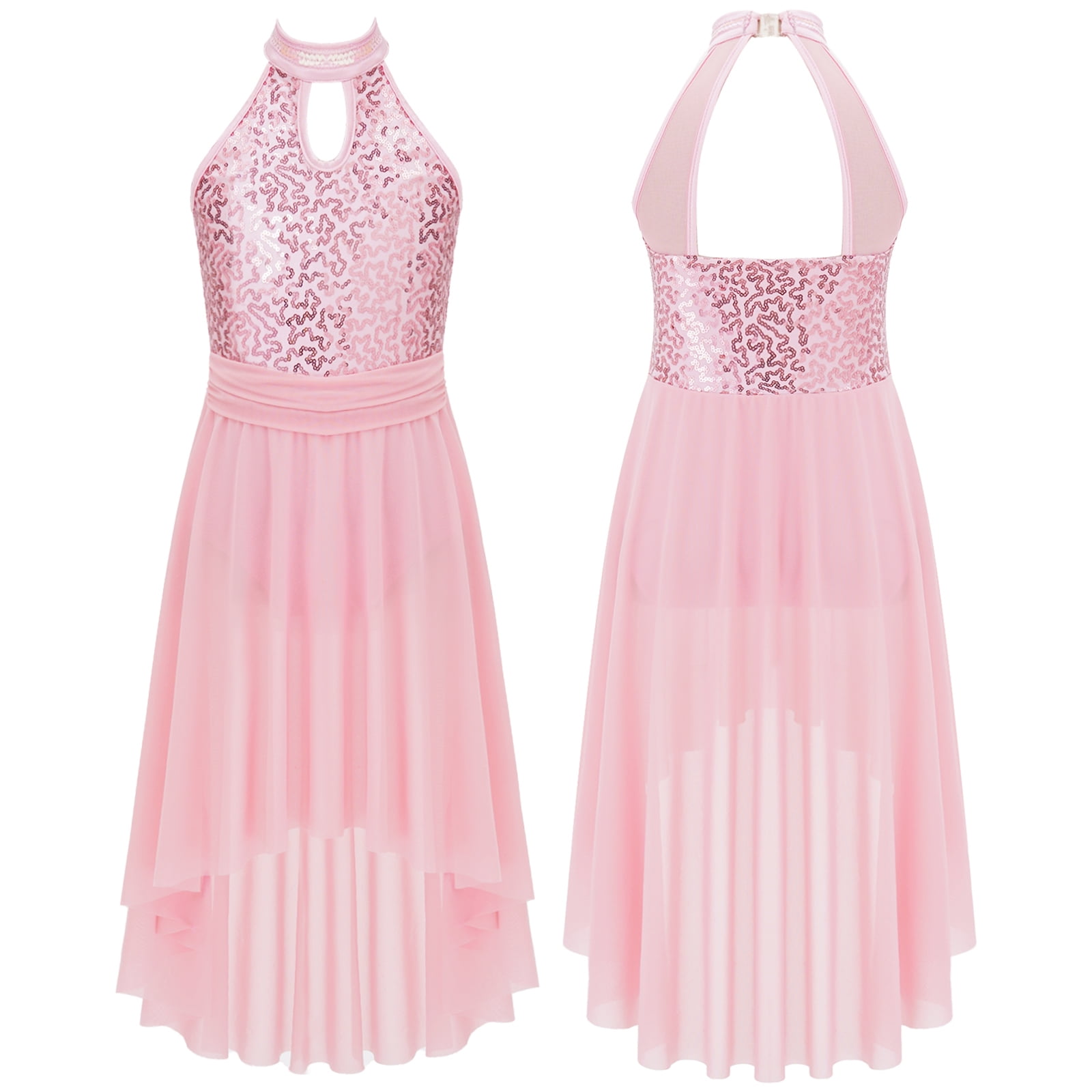 Alvivi Kids Girls Halter Neck Sequin Tulle Hem Lyrical Dance Dress ...