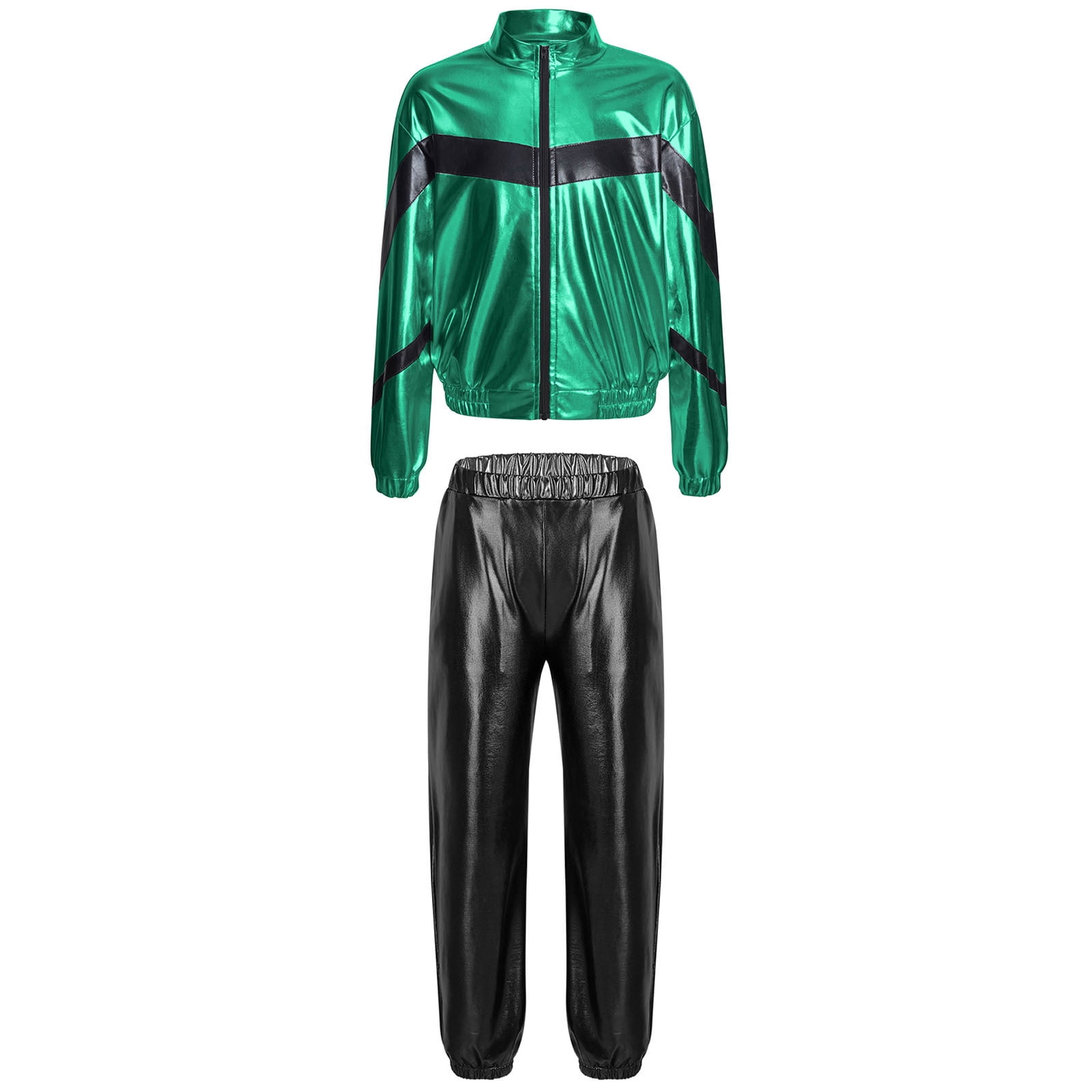 Alvivi Kids Girls Hip Hop Jazz Dance Performance Costume Shiny Zipper ...