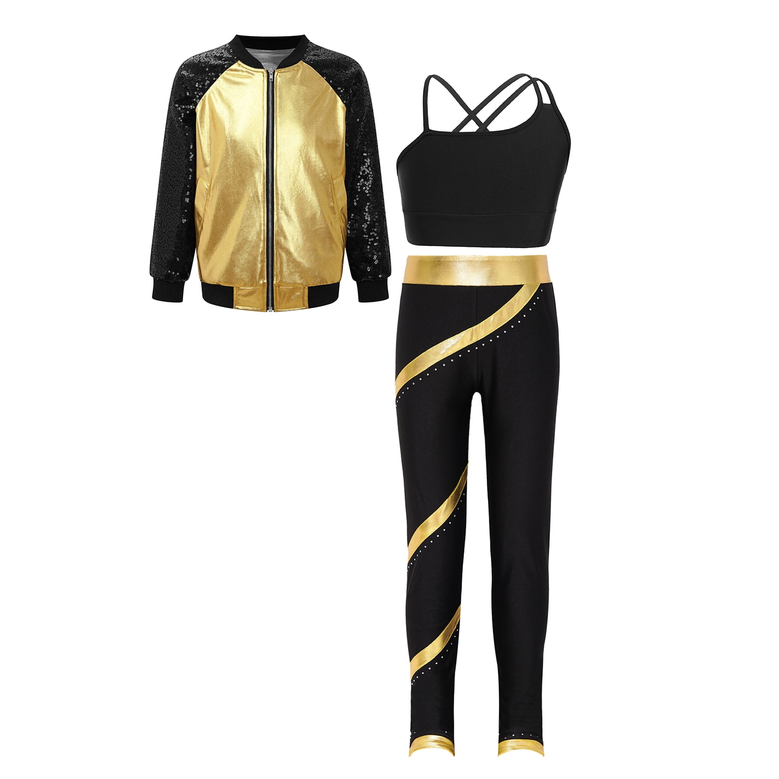 Alvivi Kids Girls Hip-hop Jazz Dance Performance Costume Metallic ...