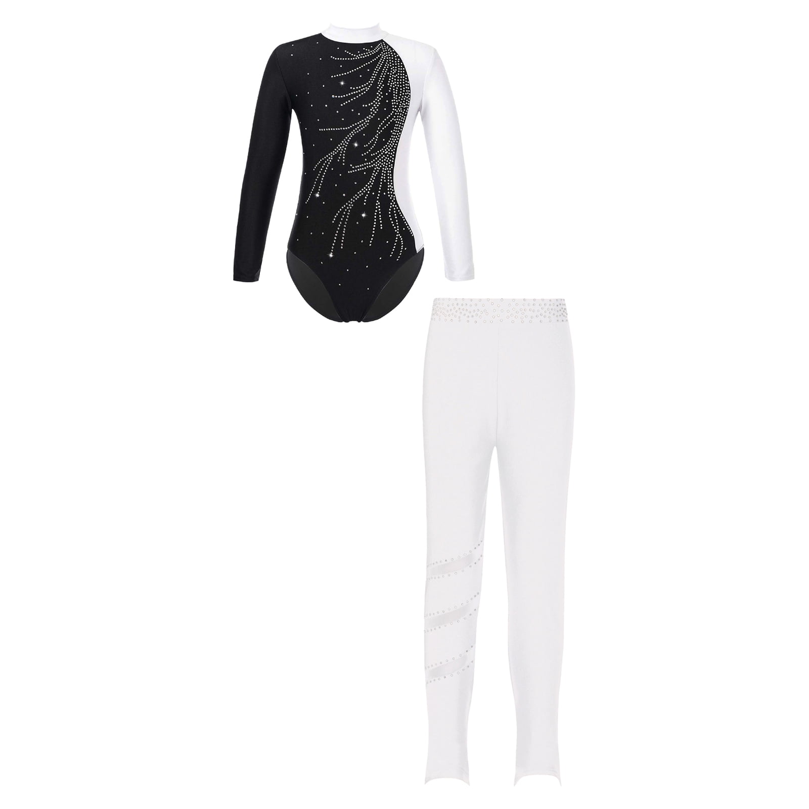Alvivi Kids Girls Ice Skating Clothes Sets Long Sleeve Gymnastic ...
