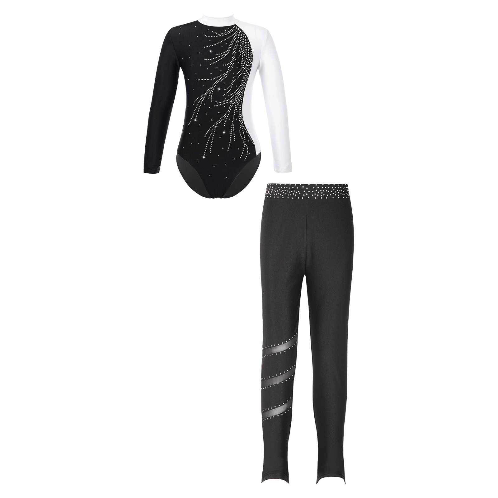 Alvivi Kids Girls Ice Skating Clothes Sets Long Sleeve Gymnastic ...