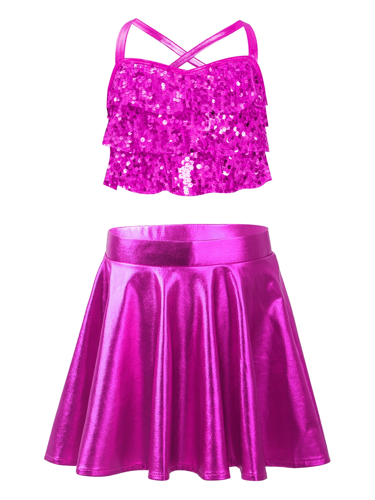 Alvivi Kids Girls Jazz Latin Ballet Dance Stage Costume Shiny Sequin ...