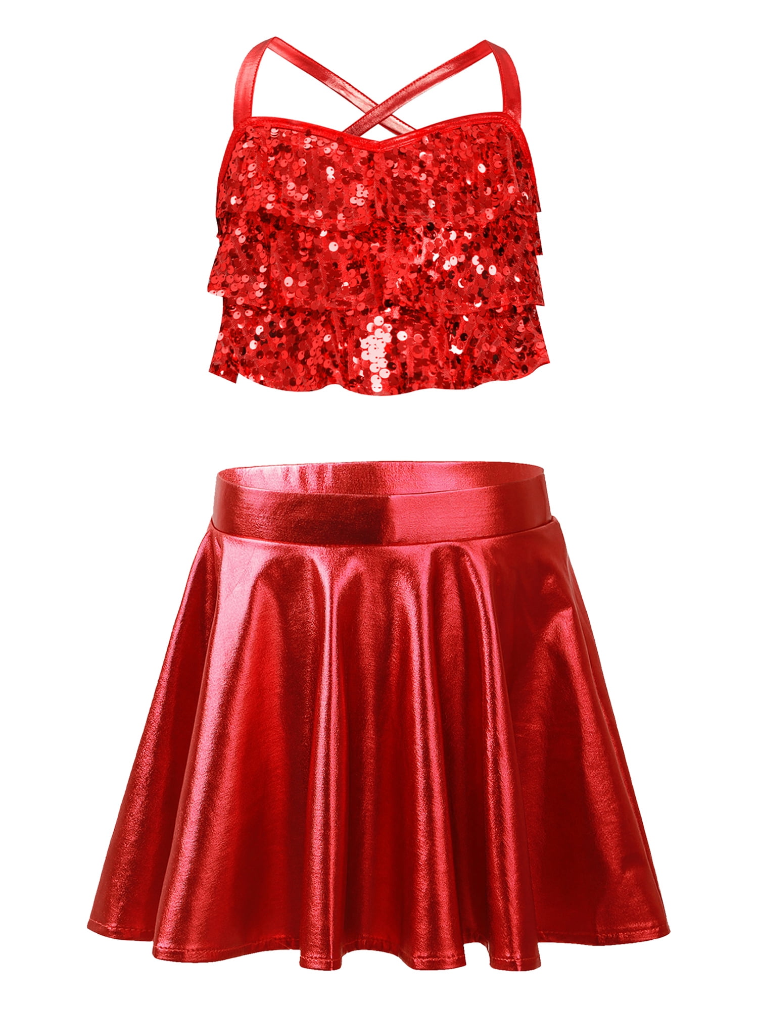 Alvivi Kids Girls Jazz Latin Ballet Dance Stage Costume Shiny Sequin ...