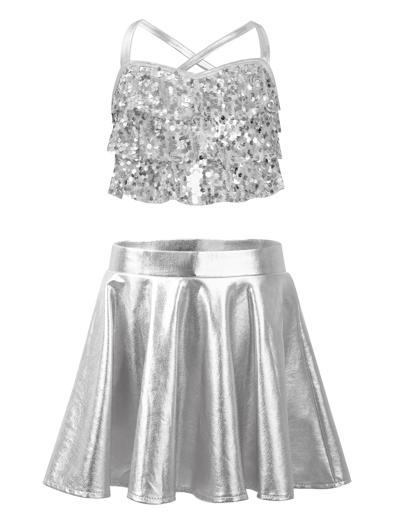Alvivi Kids Girls Jazz Latin Ballet Dance Stage Costume Shiny Sequin ...