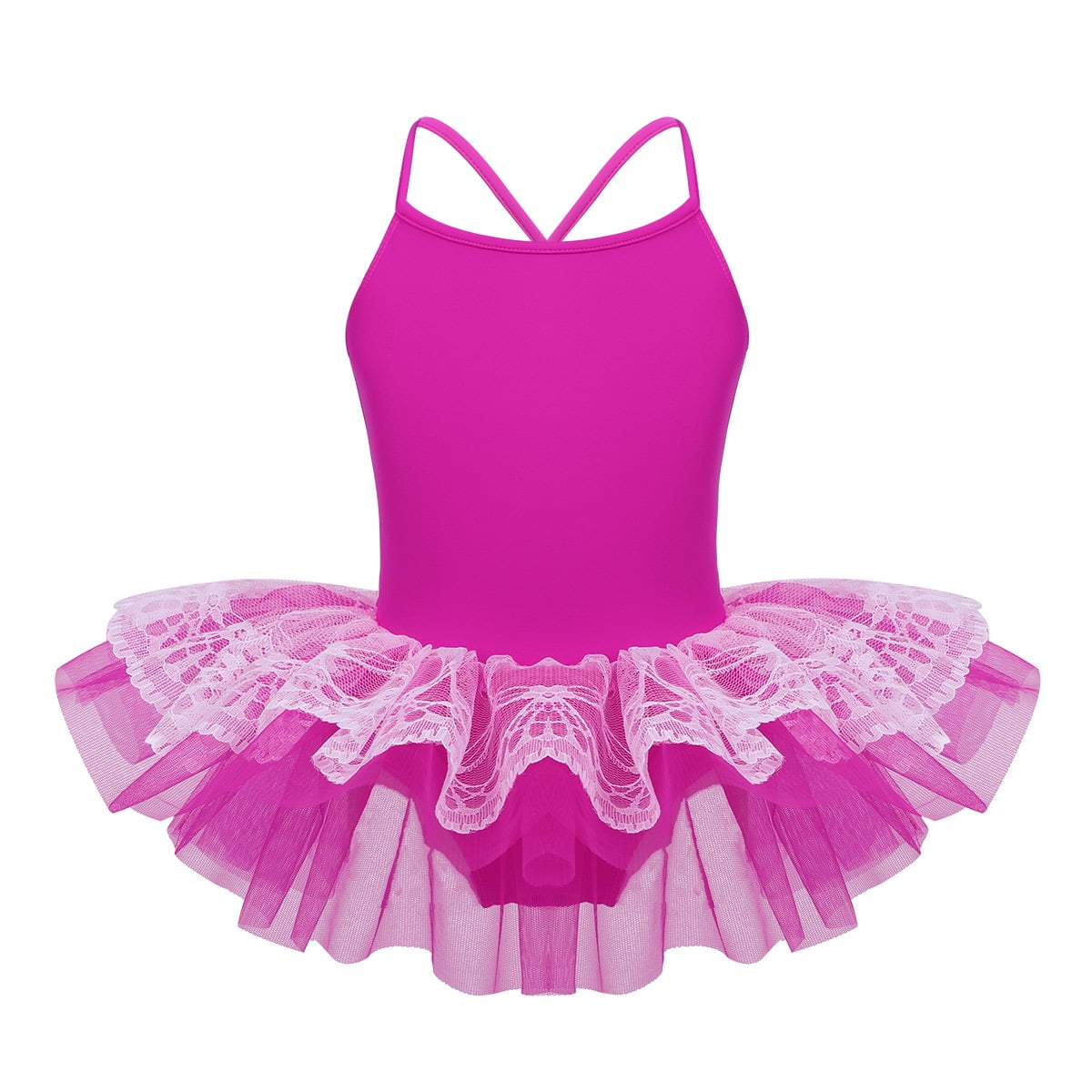 Alvivi Kids Girls Layered Lace Ballet Dance Dress Gymnastics Leotard ...