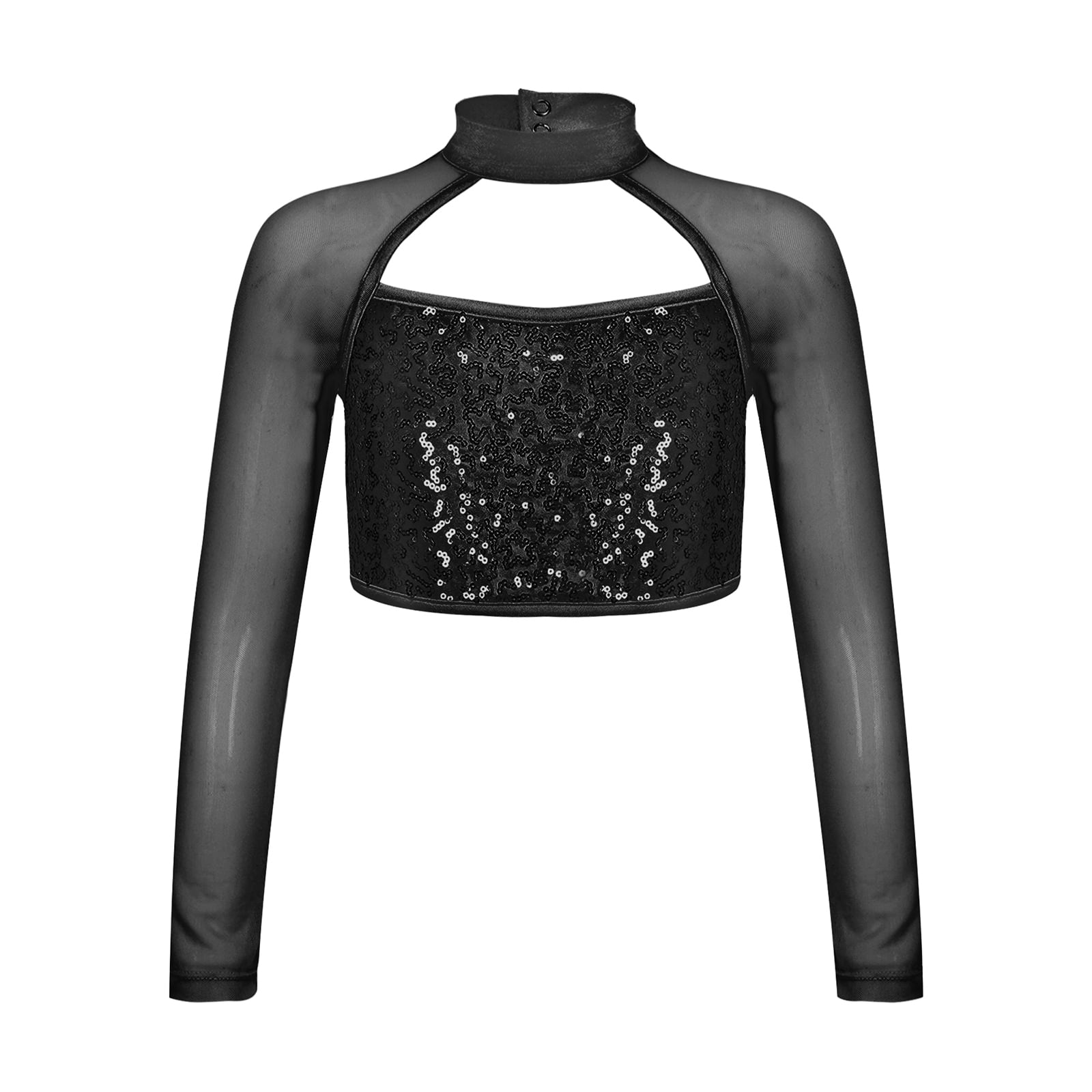 Alvivi Kids Girls Long Sleeve Dance Crop Top Shiny Metallic Athletic ...
