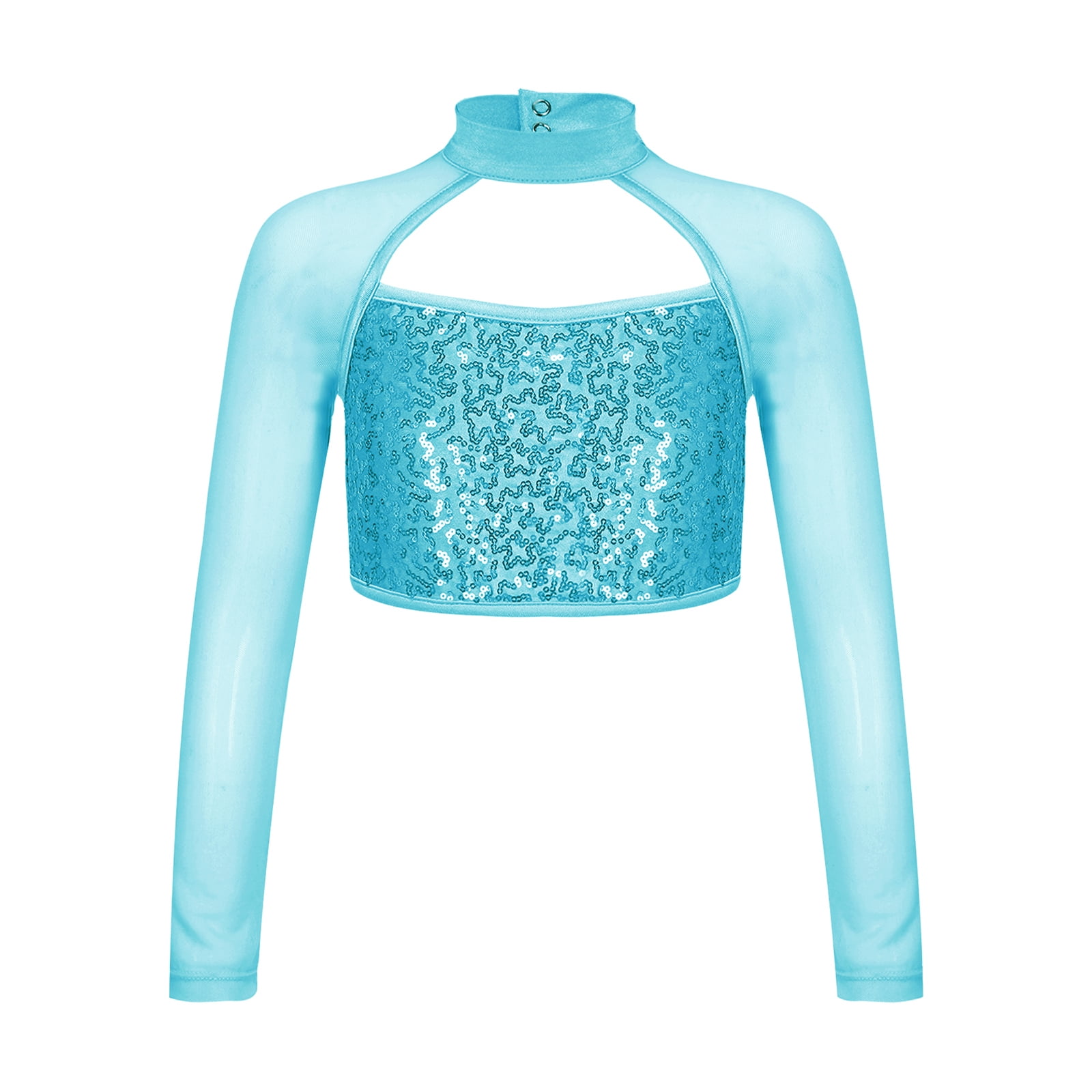 Alvivi Kids Girls Long Sleeve Dance Crop Top Shiny Metallic Athletic ...
