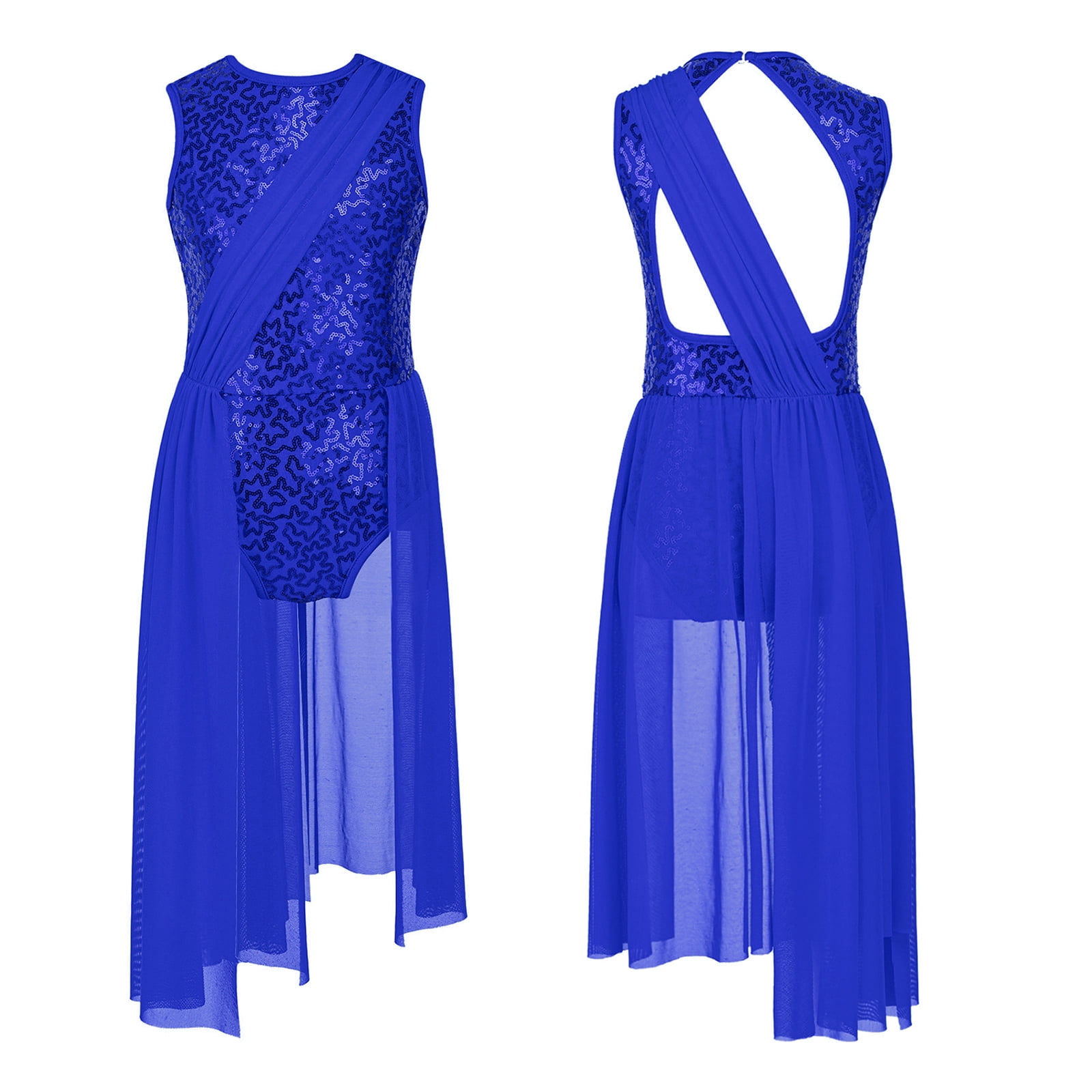 Alvivi Kids Girls Lyrical Dance Dress Shiny Sequins High-Low Skirt ...