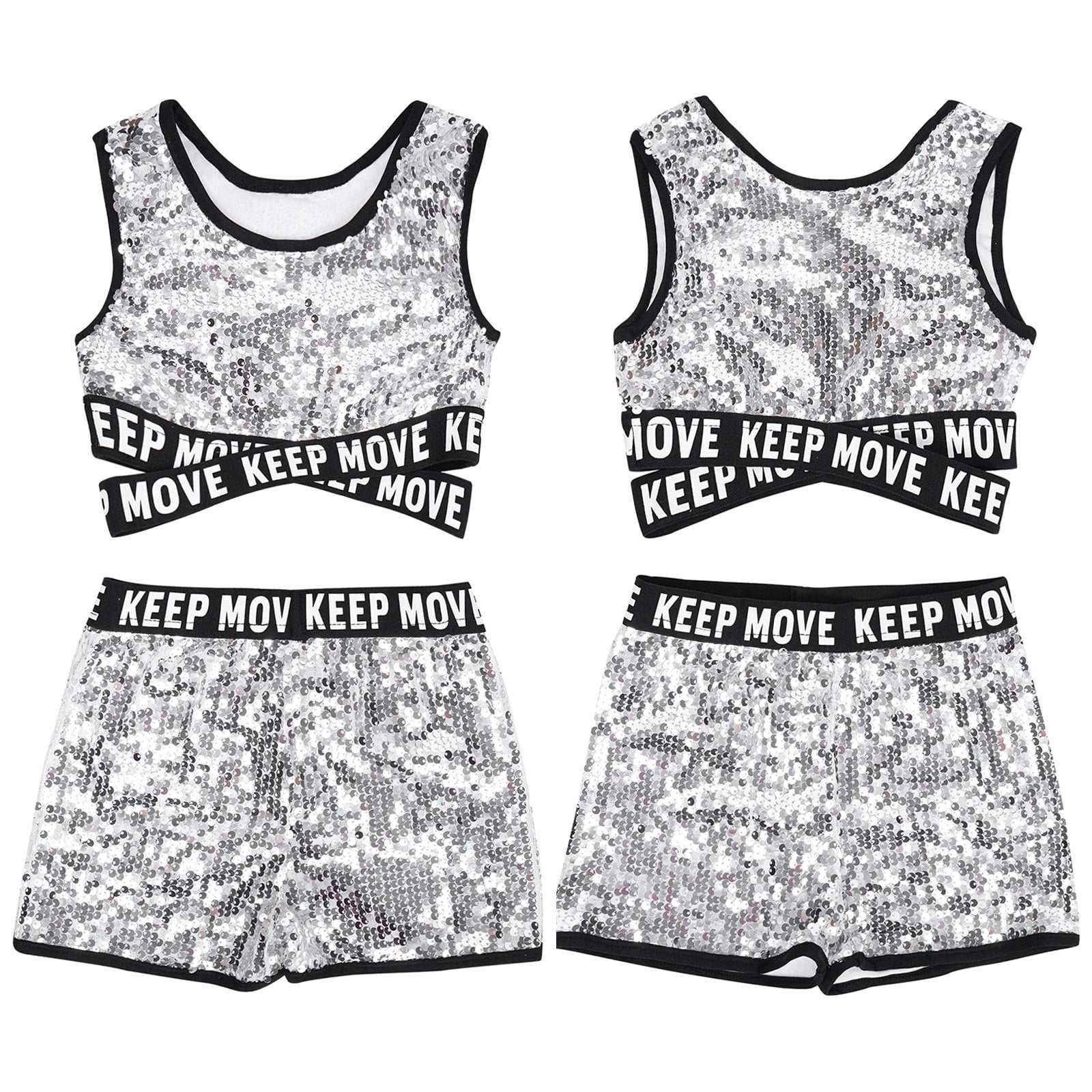 Alvivi Kids Girls Modern Jazz Hip-Hop Dancewear Sparkling Sequins Tops ...