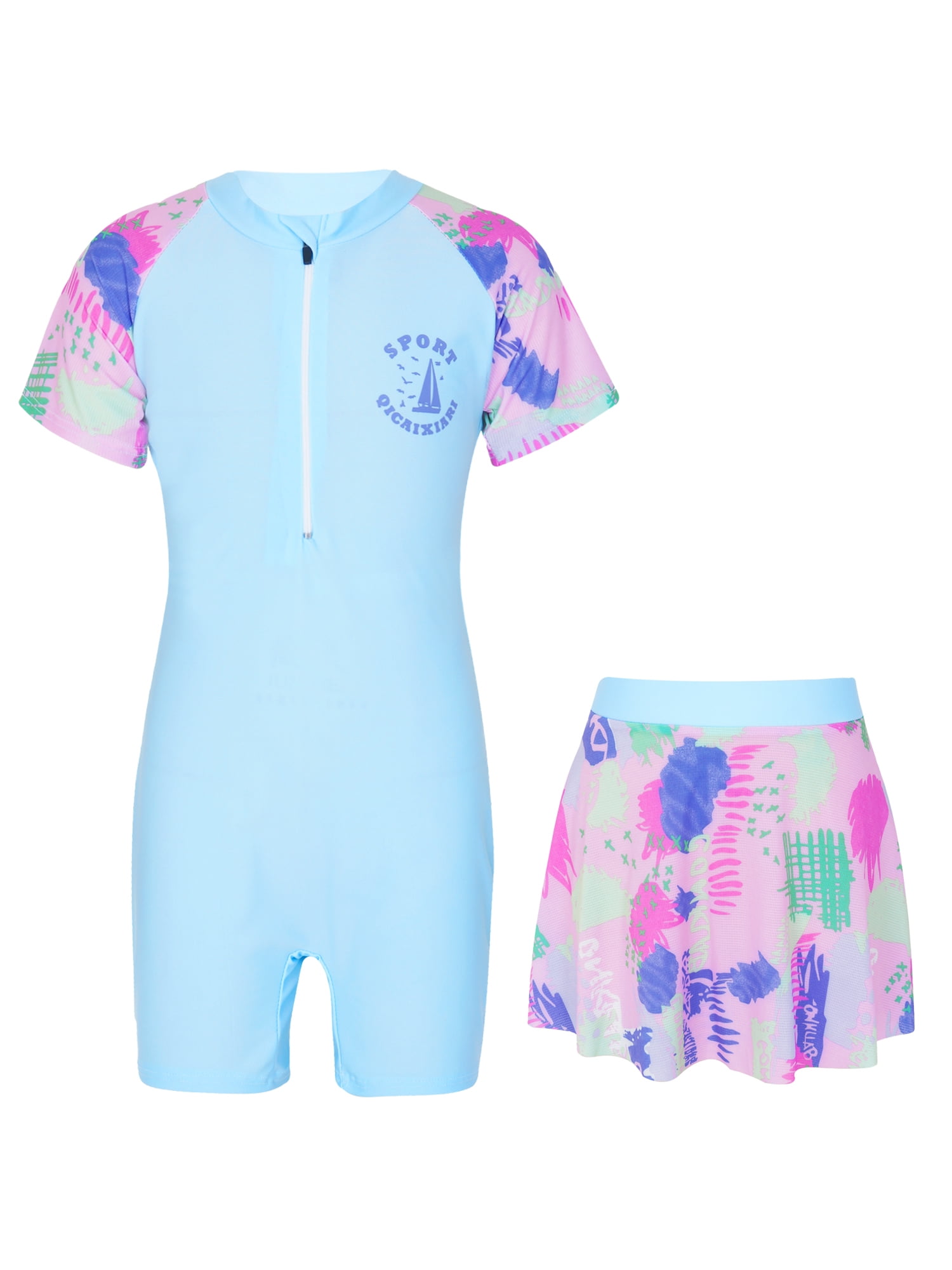 Alvivi Kids Girls One Piece Short Sleeve Rash Guard Swimsuit Surfing ...